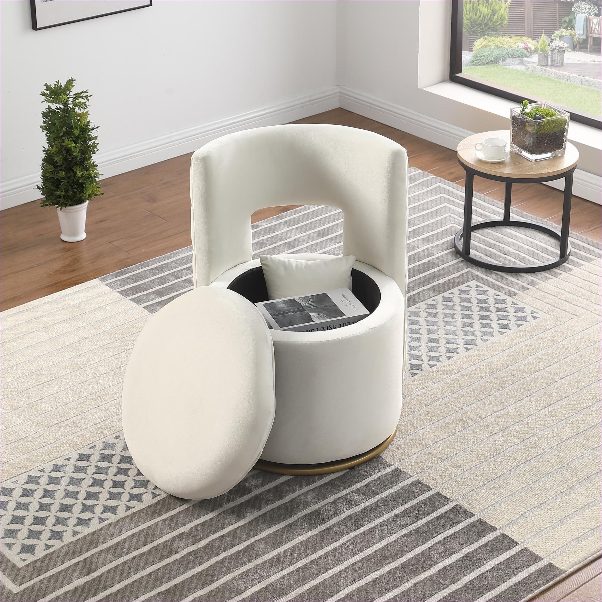 Watnature Curved Modern Swivel Accent Chair White Finish Velvet 360 ...
