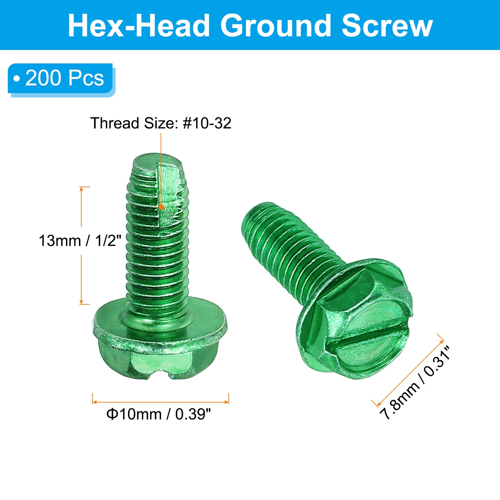 PATIKIL 10-32 x 1/2 Inch Self Tapping Ground Screws 200 Pack Green ...