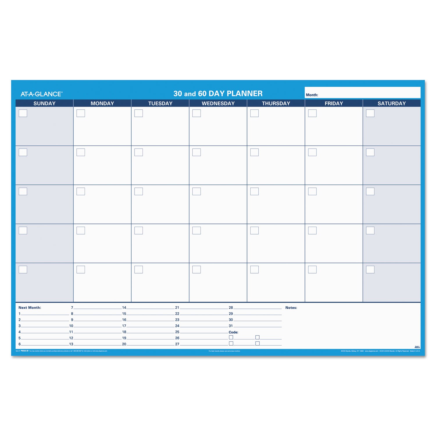 AT-A-GLANCE 30 60 Day Undated Horizontal Erasable Wall Planner 48 X 32 ...