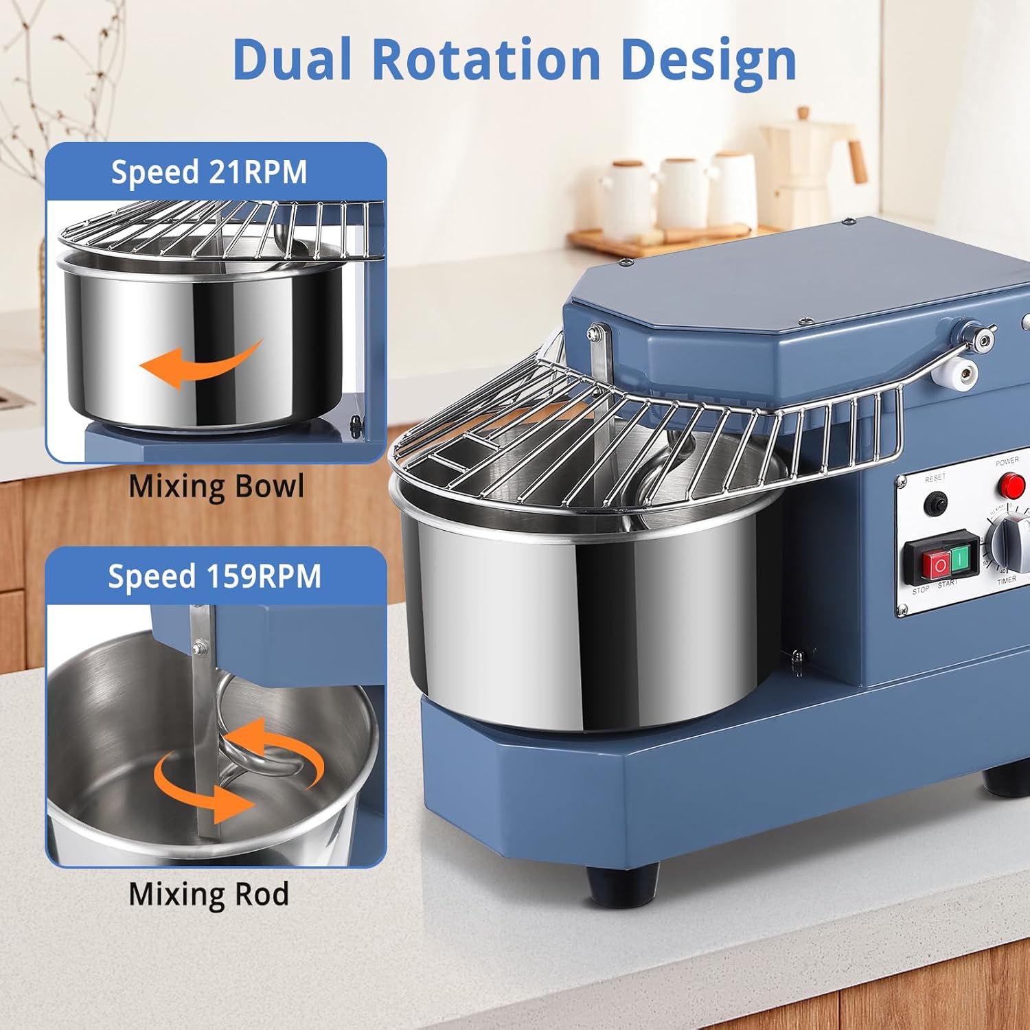 Qeetex Commercial Dough Mixer 8Qt Capacity Stainless Steel Bowl 450W ...