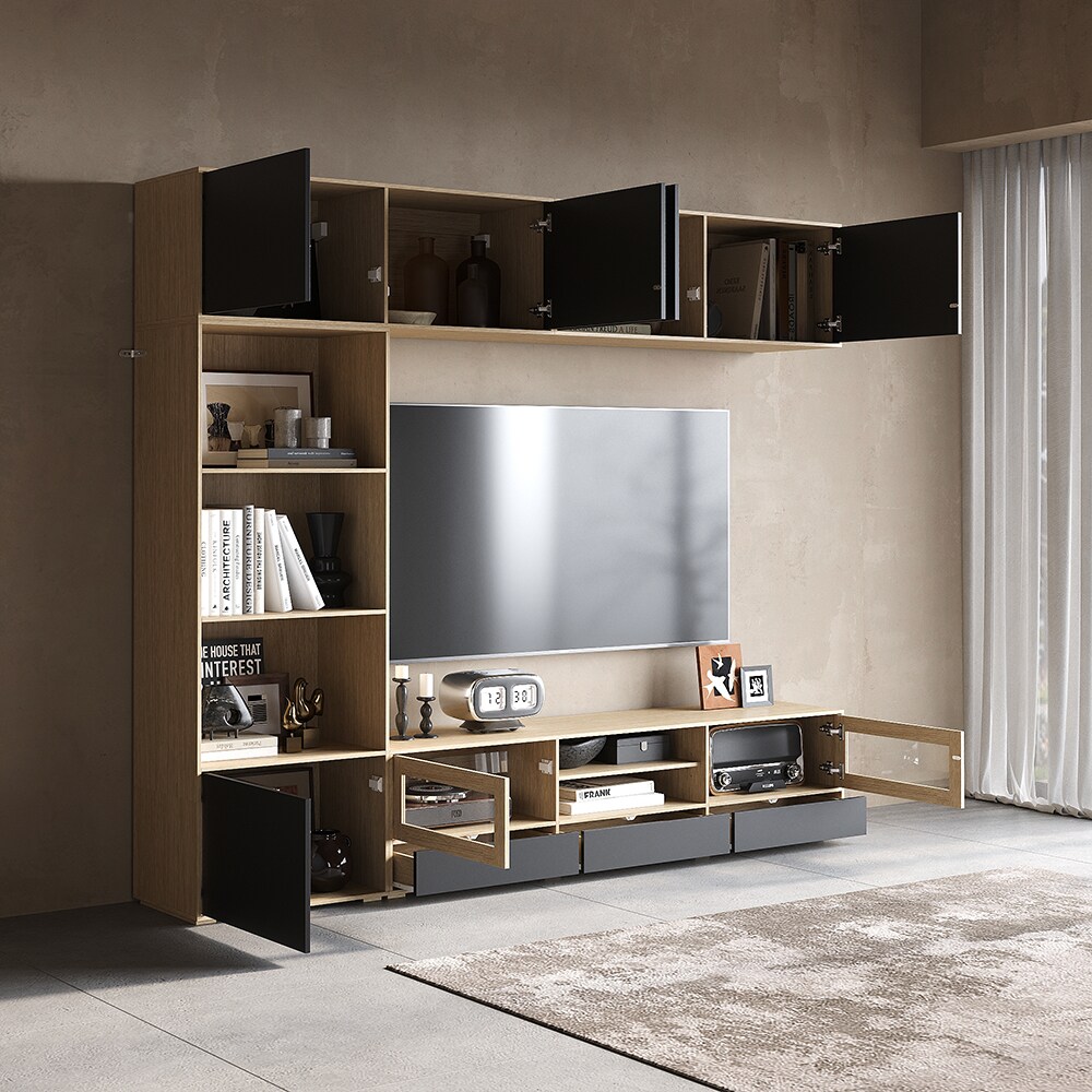FUFU&GAGA TV Stand Modern/Contemporary Brown and Black 92.7-in W TV ...