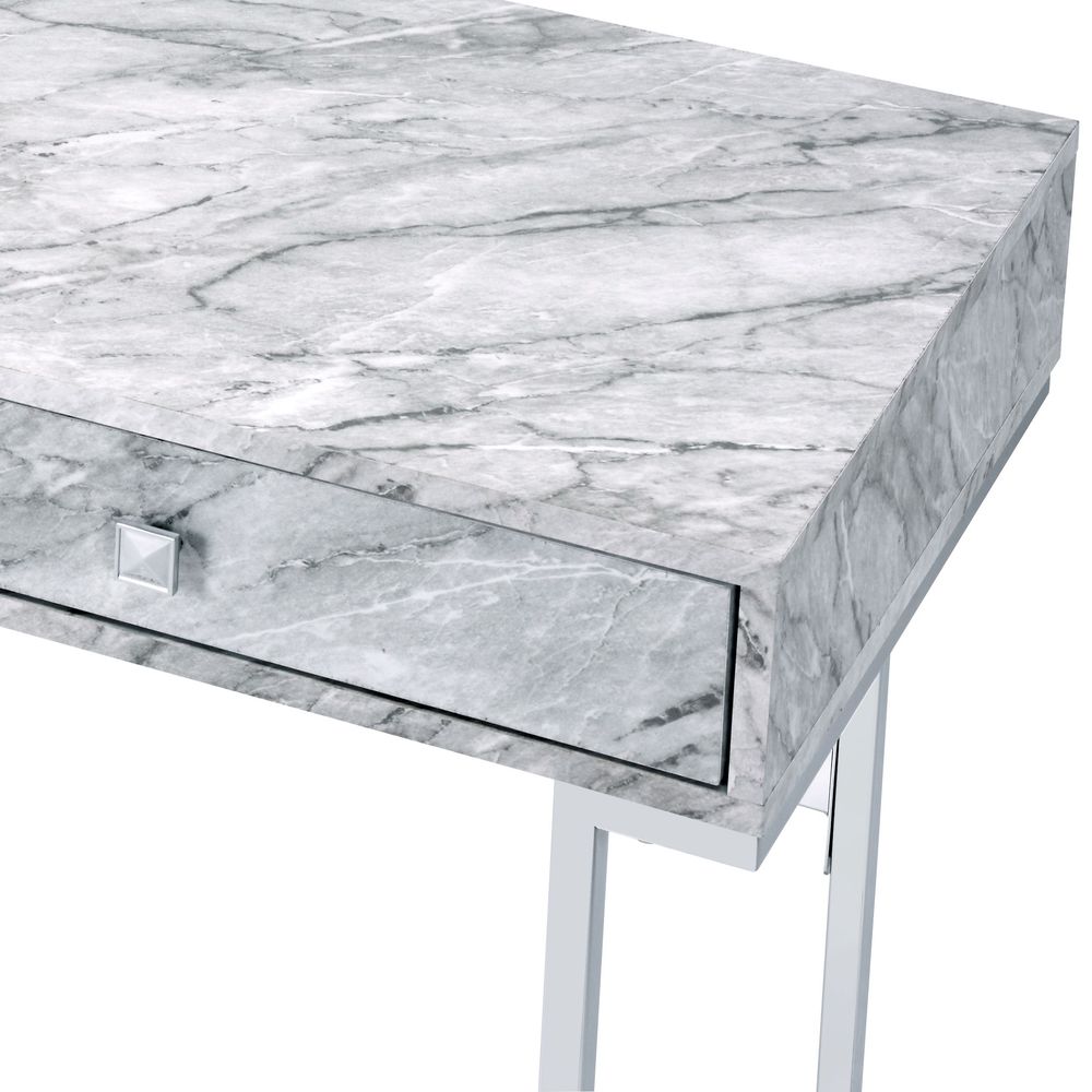 Blisstyle Tigress White Printed Faux Marble Top Chrome Finish Writing ...