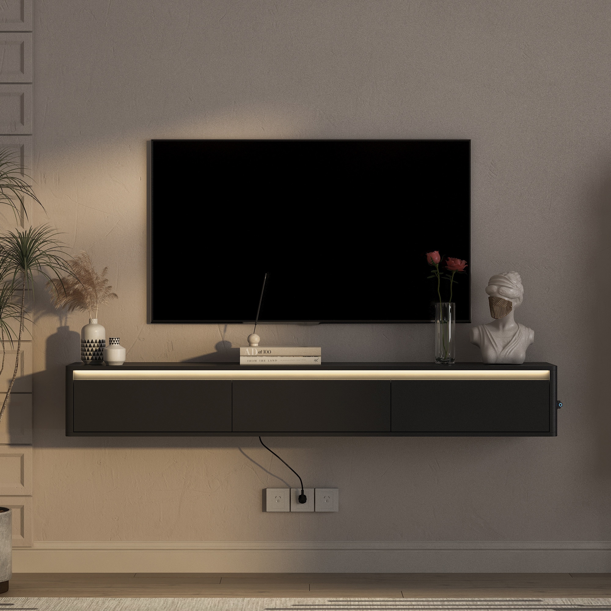 Bybafun Modern/Contemporary Black 68.9-in W TV stand ( Accommodates TVs ...