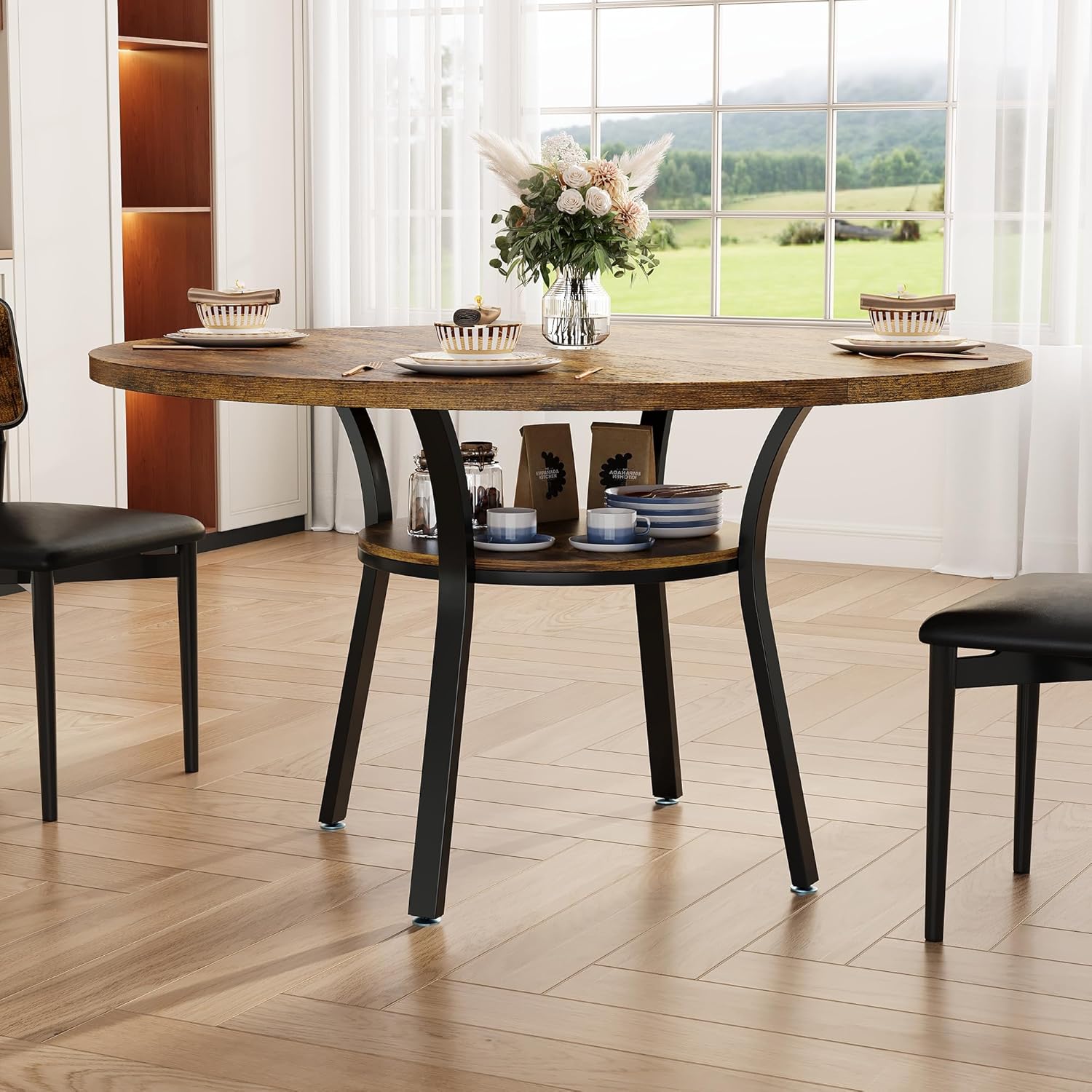 Garvee 47in Round Dining Table for 4-6 People Farmhouse Kitchen Dining ...