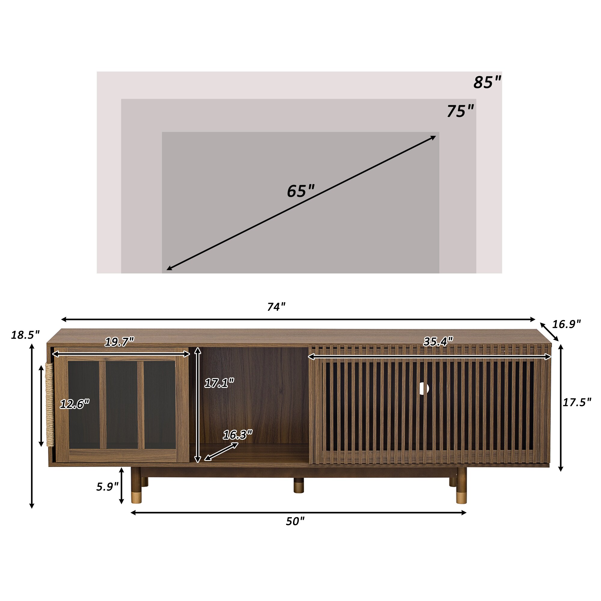 LOVMOR Mid-Century Modern style 2 IN 1 Cat Furniture 74 inch Walnut TV ...