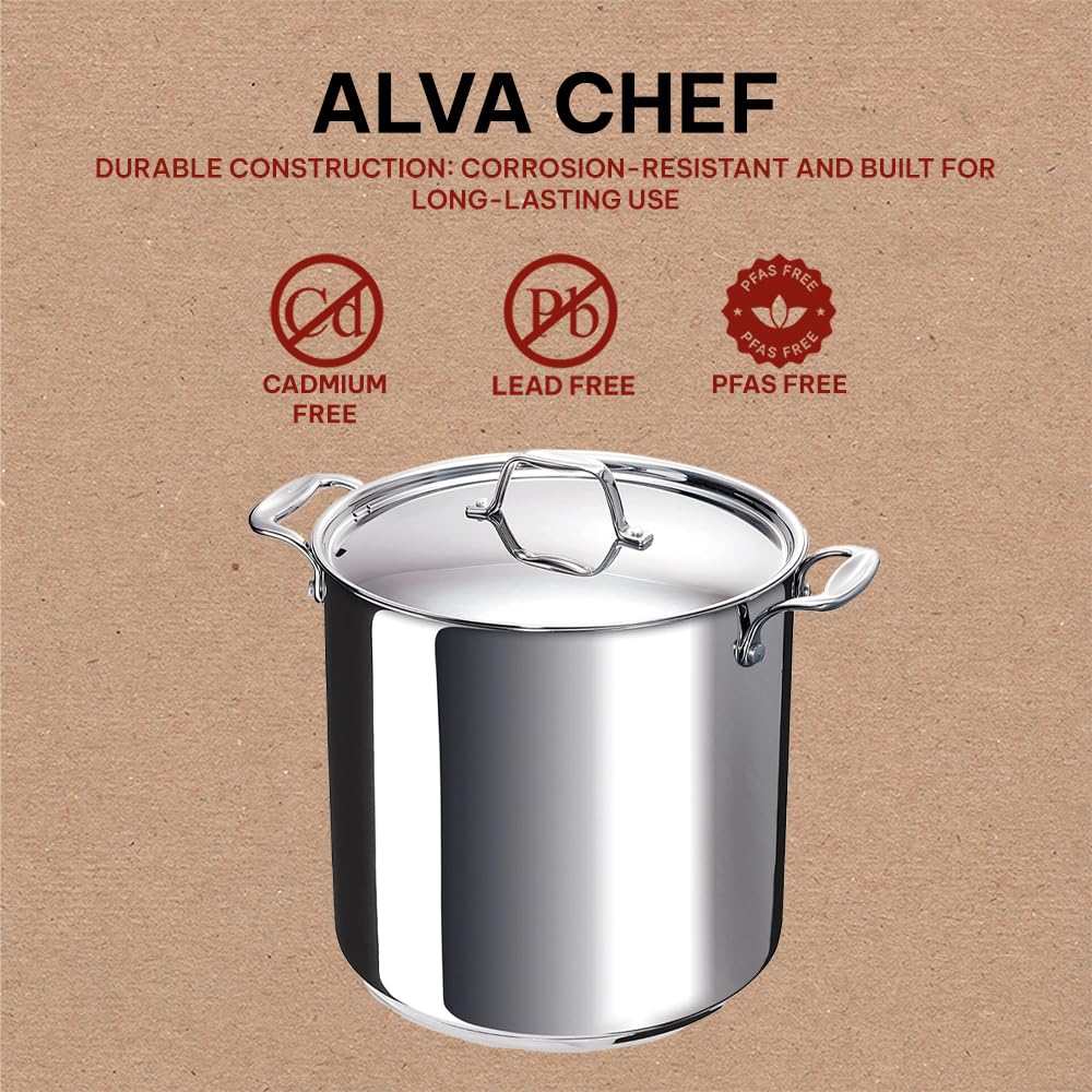 alva Chef Stainless Steel Casserole 10-qt Dish Pot with Lid Oven Safe ...