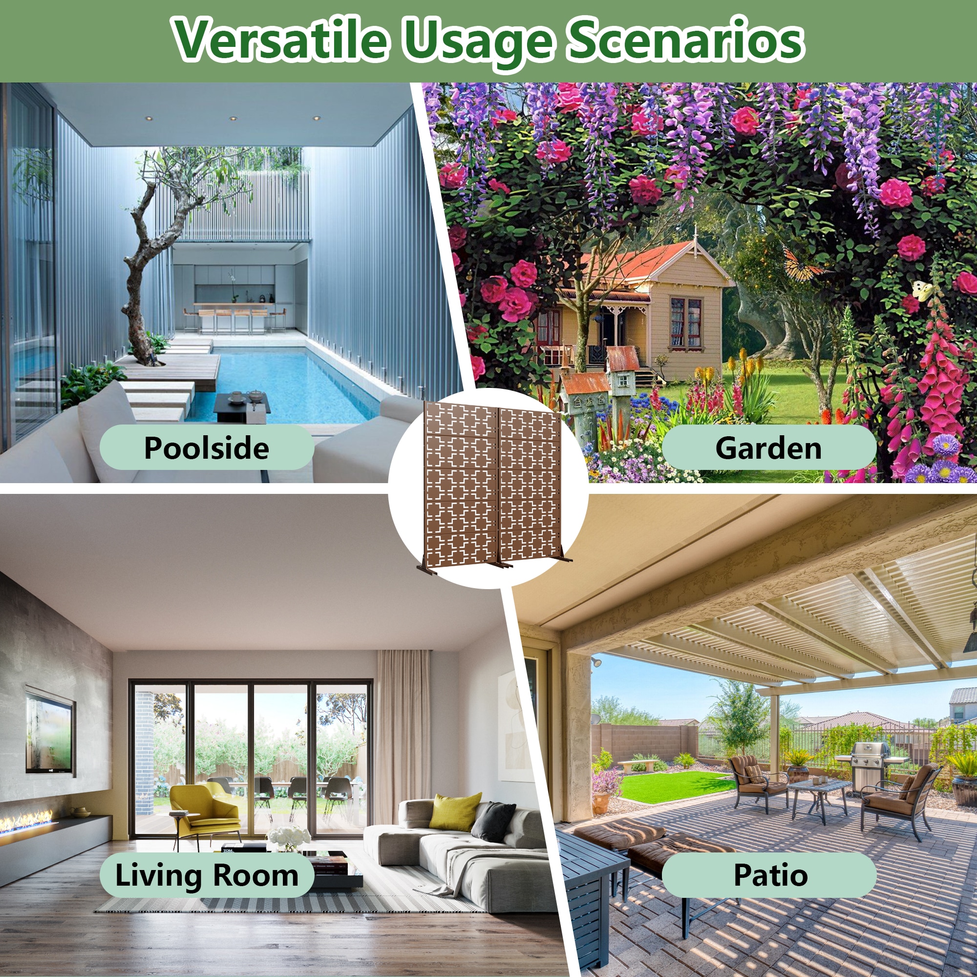 Wooakway Set of 2 Metal Privacy Screen 60-in H x 30-in W Outdoor ...