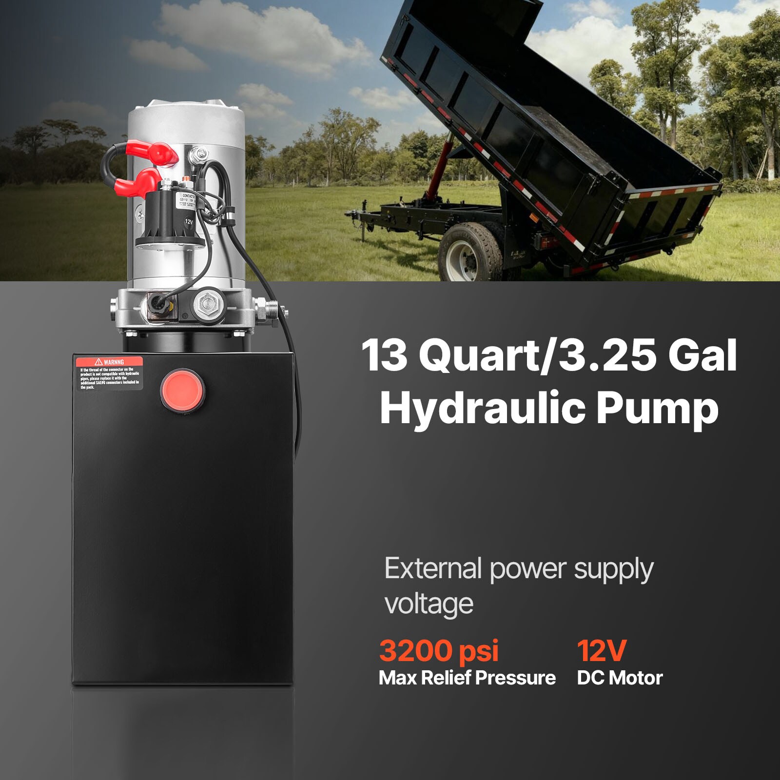 VEVOR 13 Quart Hydraulic Power Unit Single Acting Dump Trailer Pump ...