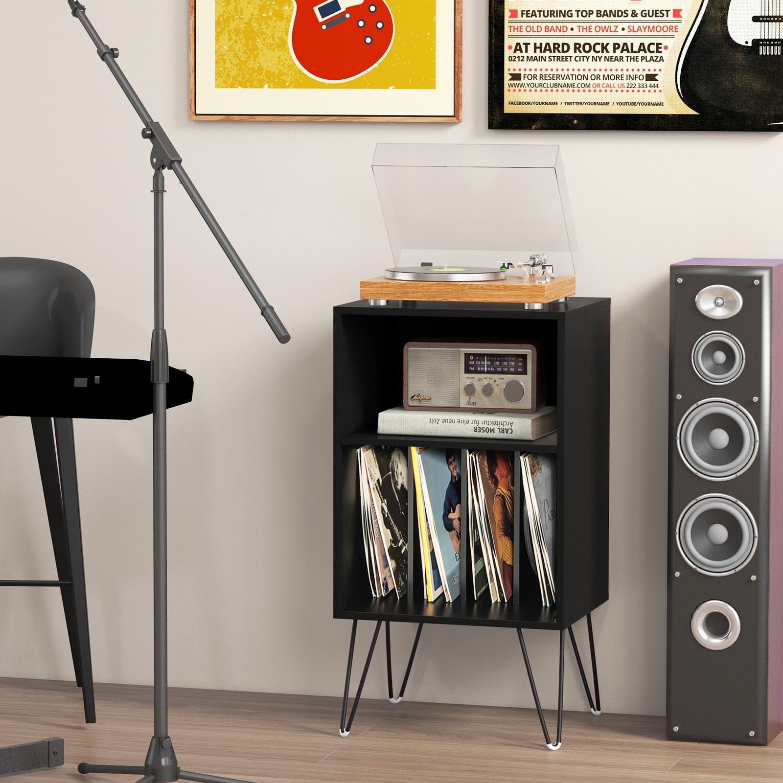Volenca Engineered Wood 3-Tier Record Player Stand 110-lb Top with ...