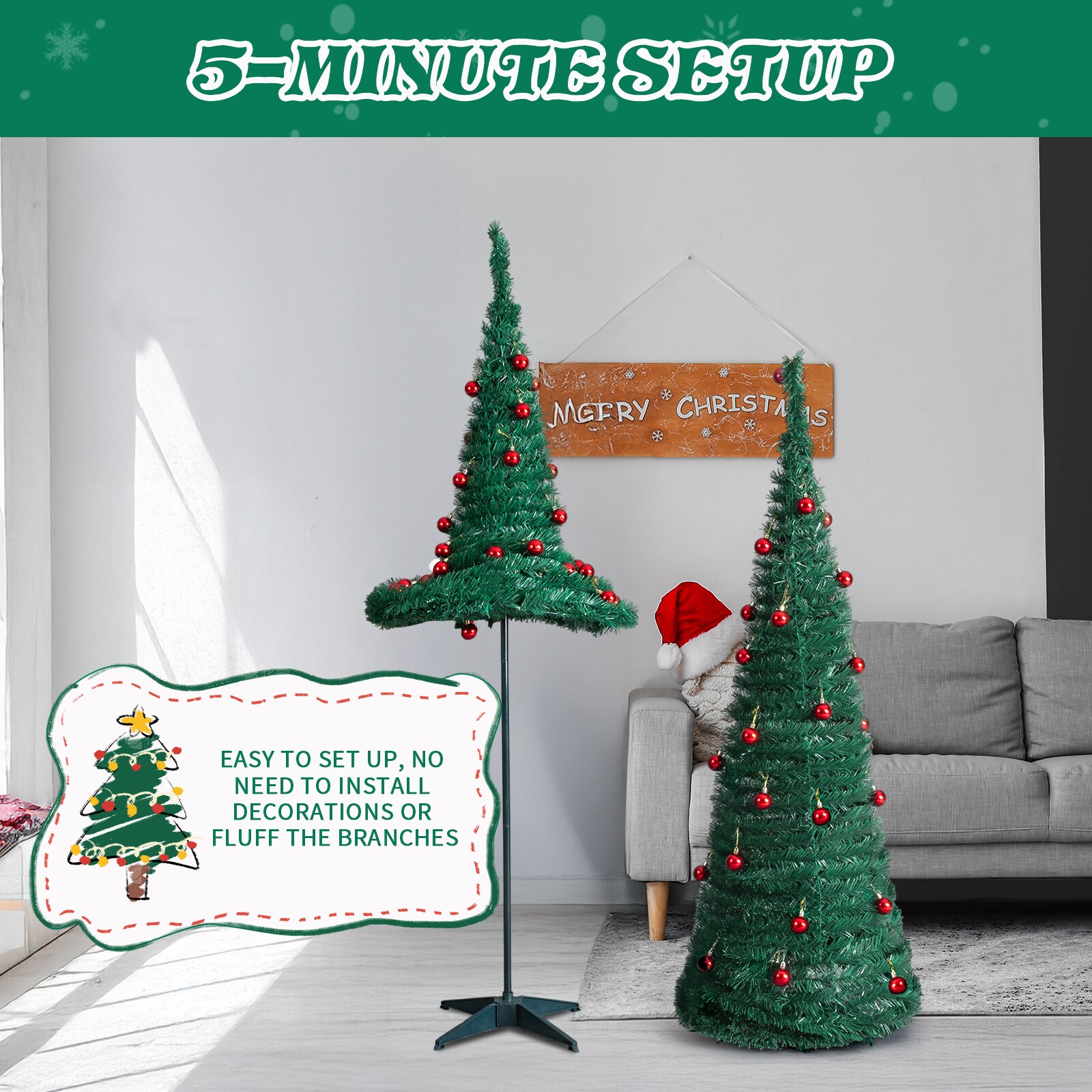 Upsimples 2 Pack Pop Up Artificial Christmas Trees 6FT and 5FT Green ...