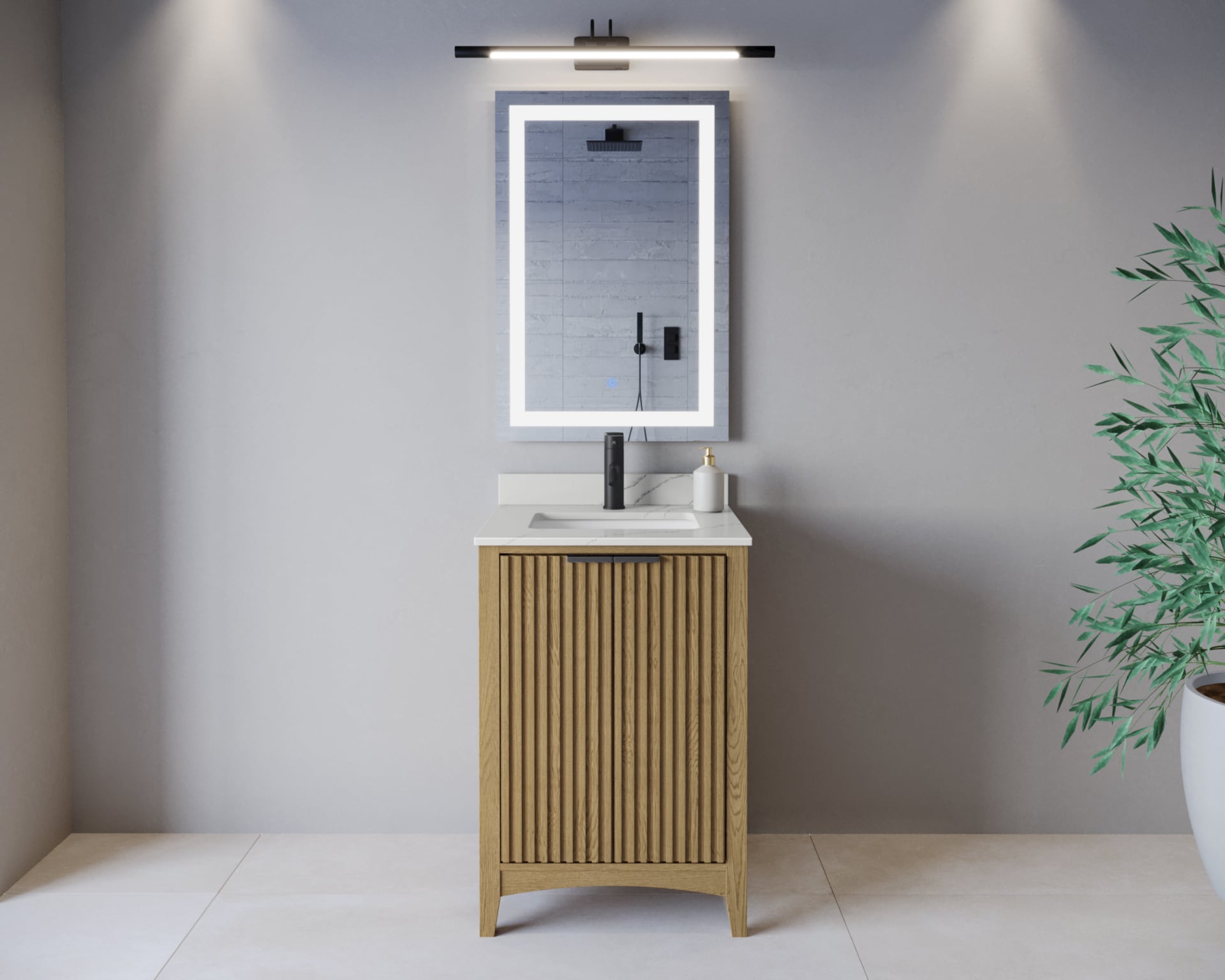 Wyndham Collection Palmilla 24-in Natural Oak with Matte Black Trim ...