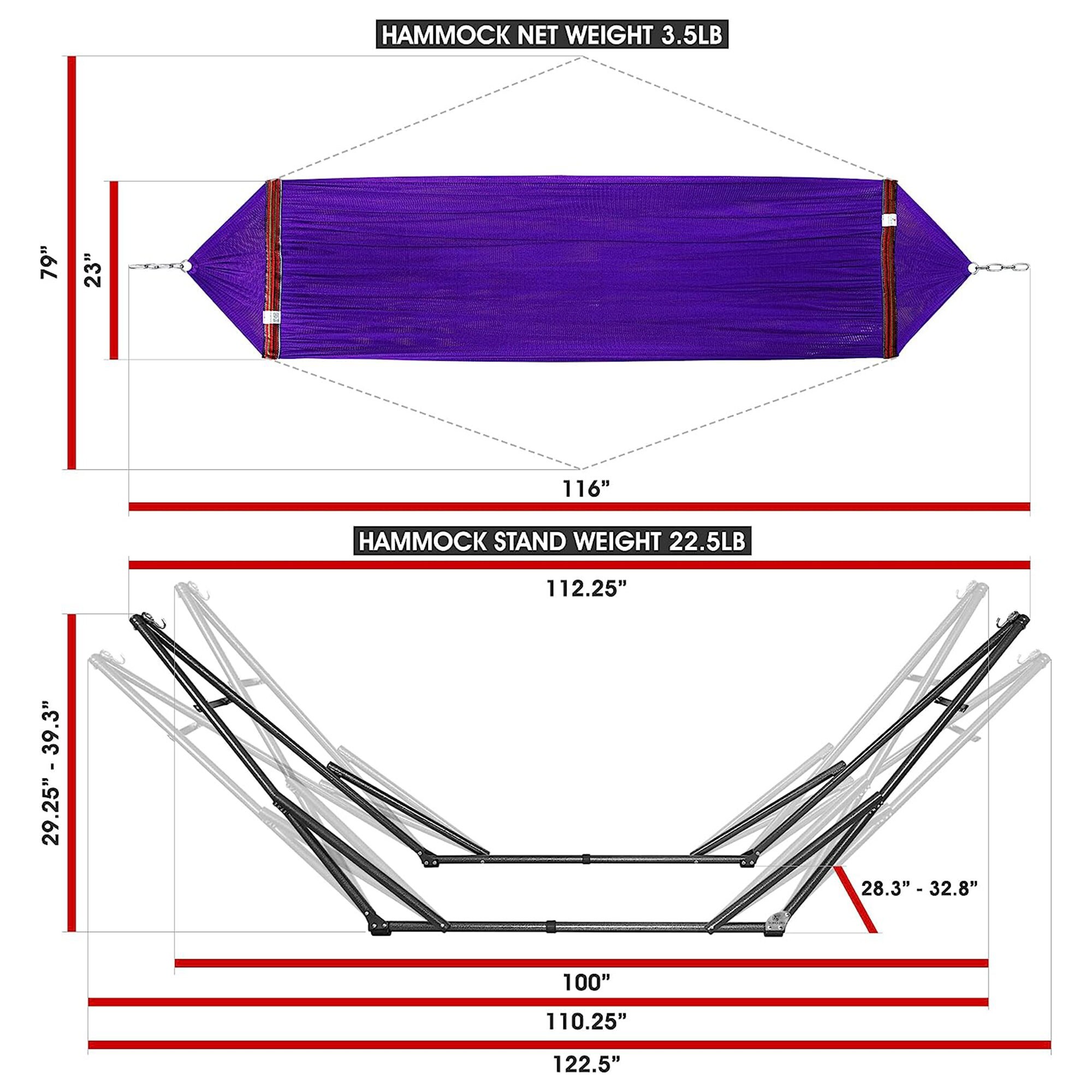 Tranquillo Universal 116 Inches Double Hammock with Adjustable Stand ...