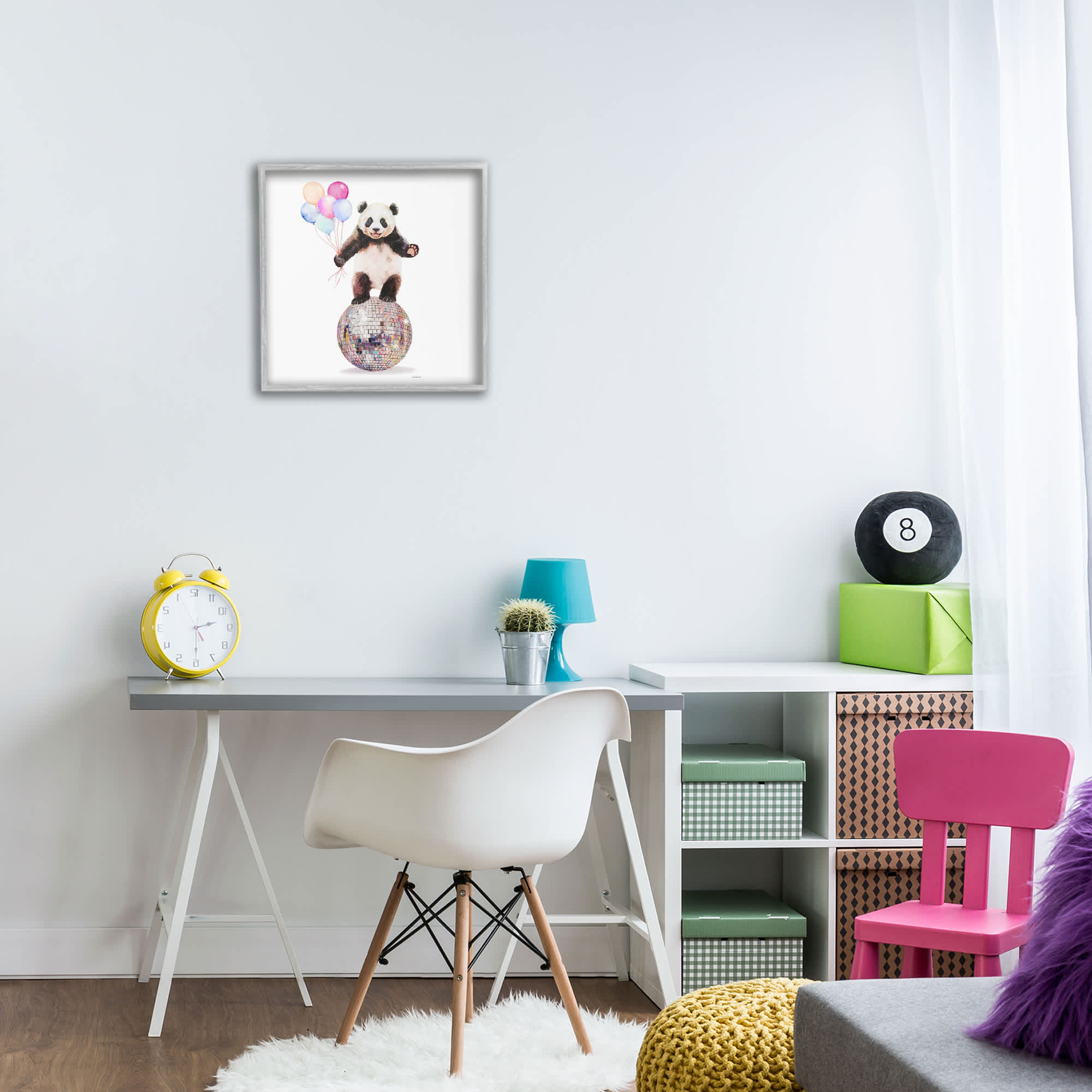 Stupell Industries Panda and Balloons Disco Gray Framed Giclee Art By ...