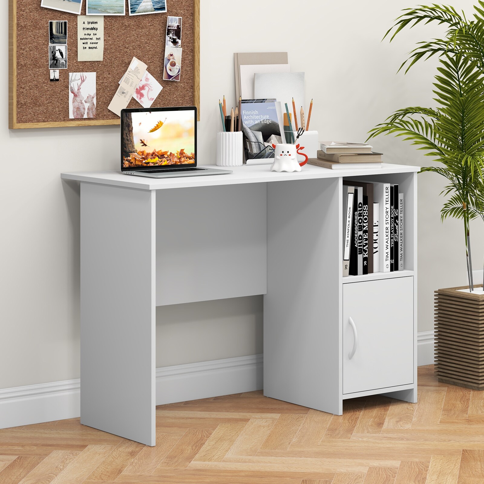SUGIFT Modern Computer Desk with Cabinet and Adjustable Interior Shelf ...