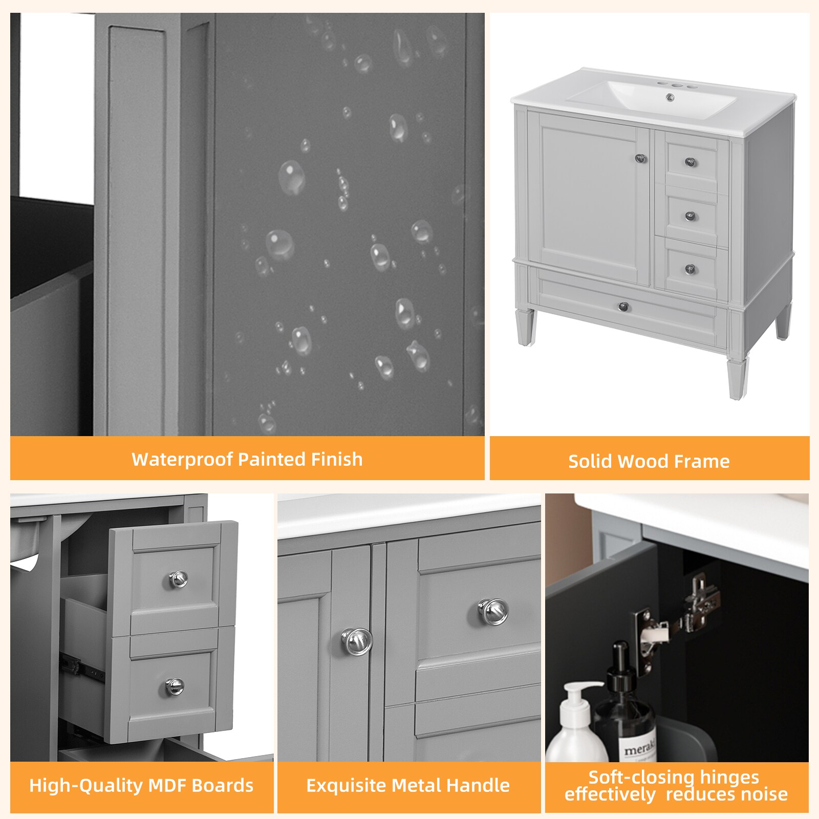 Iseryn 30-in Grey Undermount Single Sink Bathroom Vanity with White ...