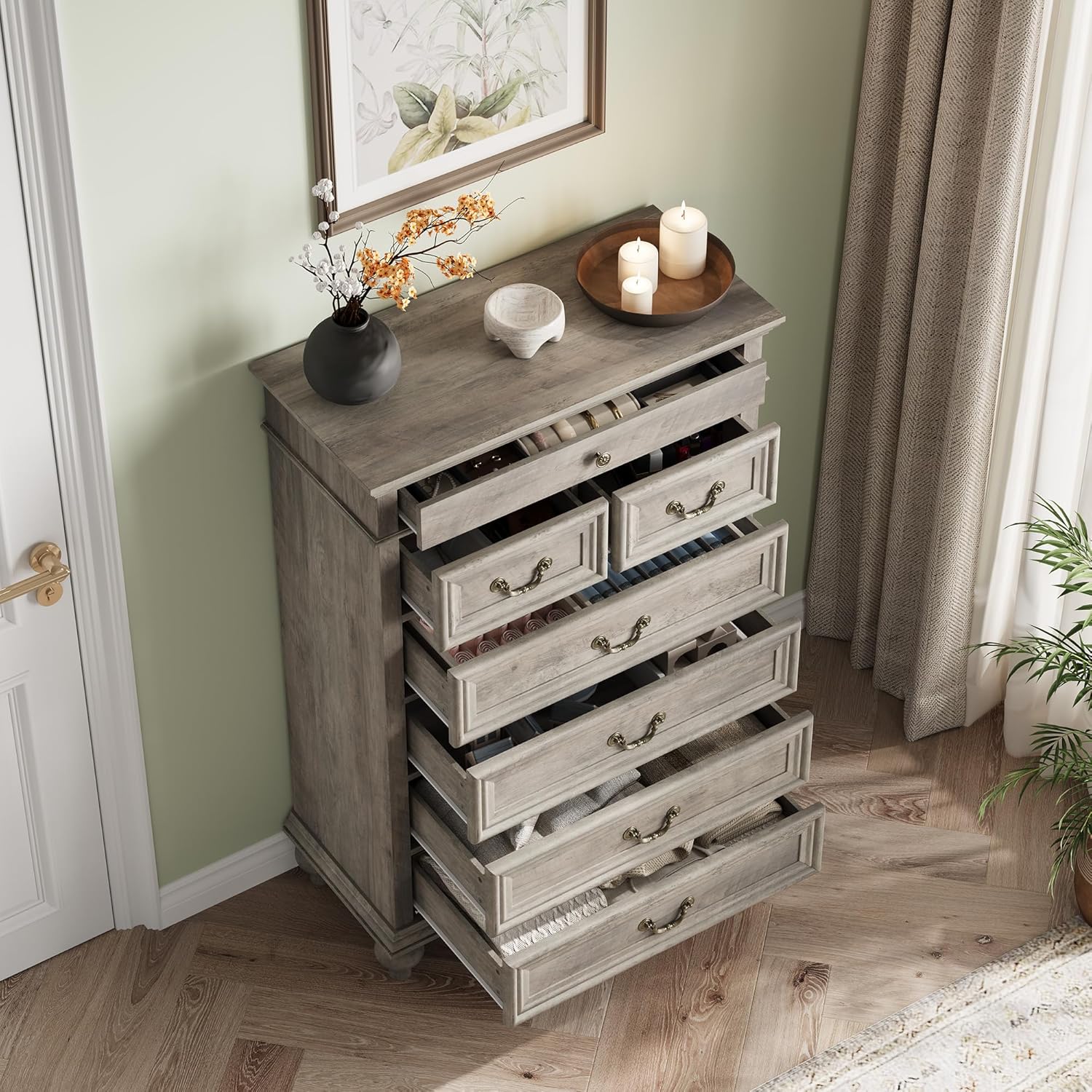 Qeetex 7 Drawer Dresser for Bedroom Farmhouse 50 Inch Tall Wood Chest ...