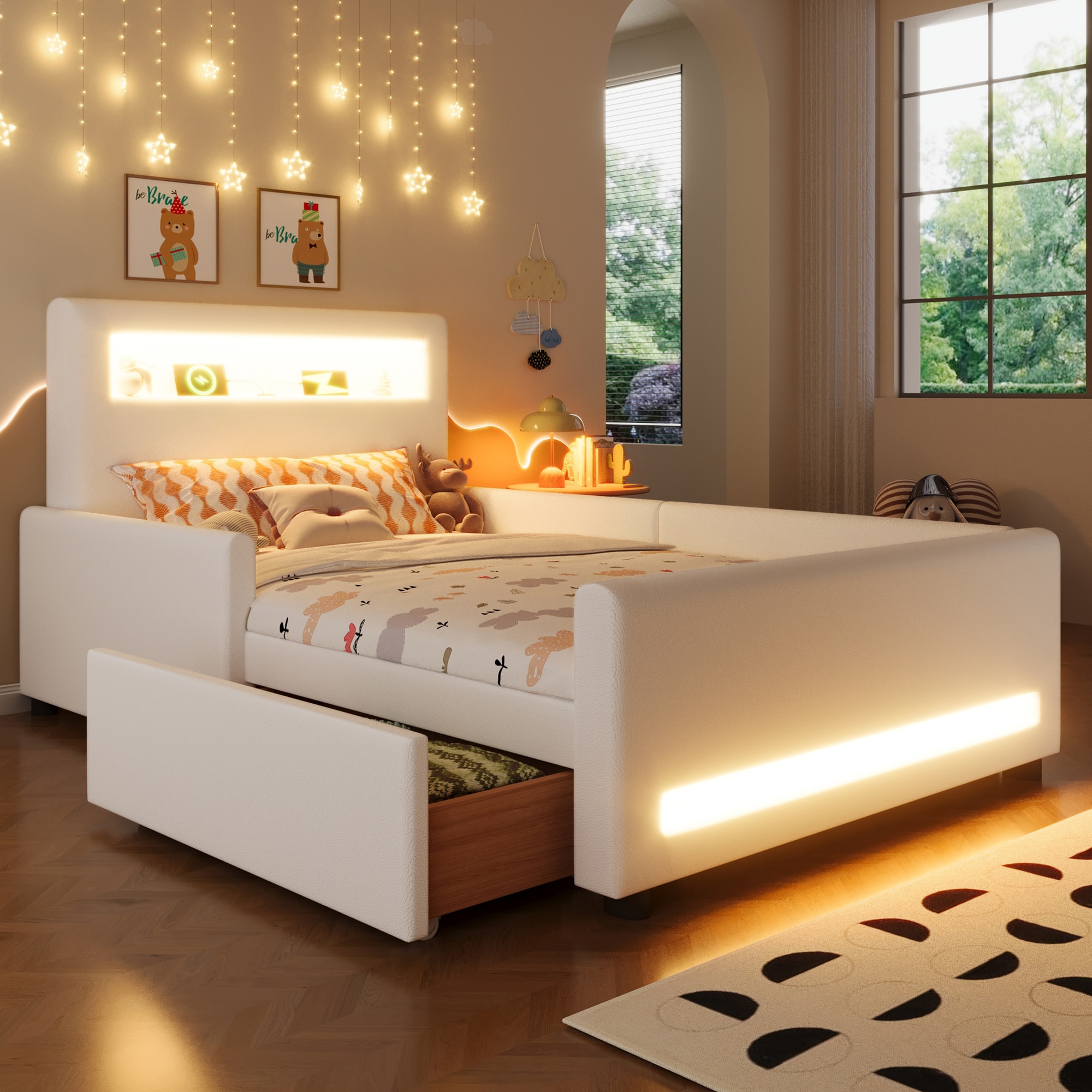ModernLuxe Assembly Required Twin Size upholstered platform bed with ...
