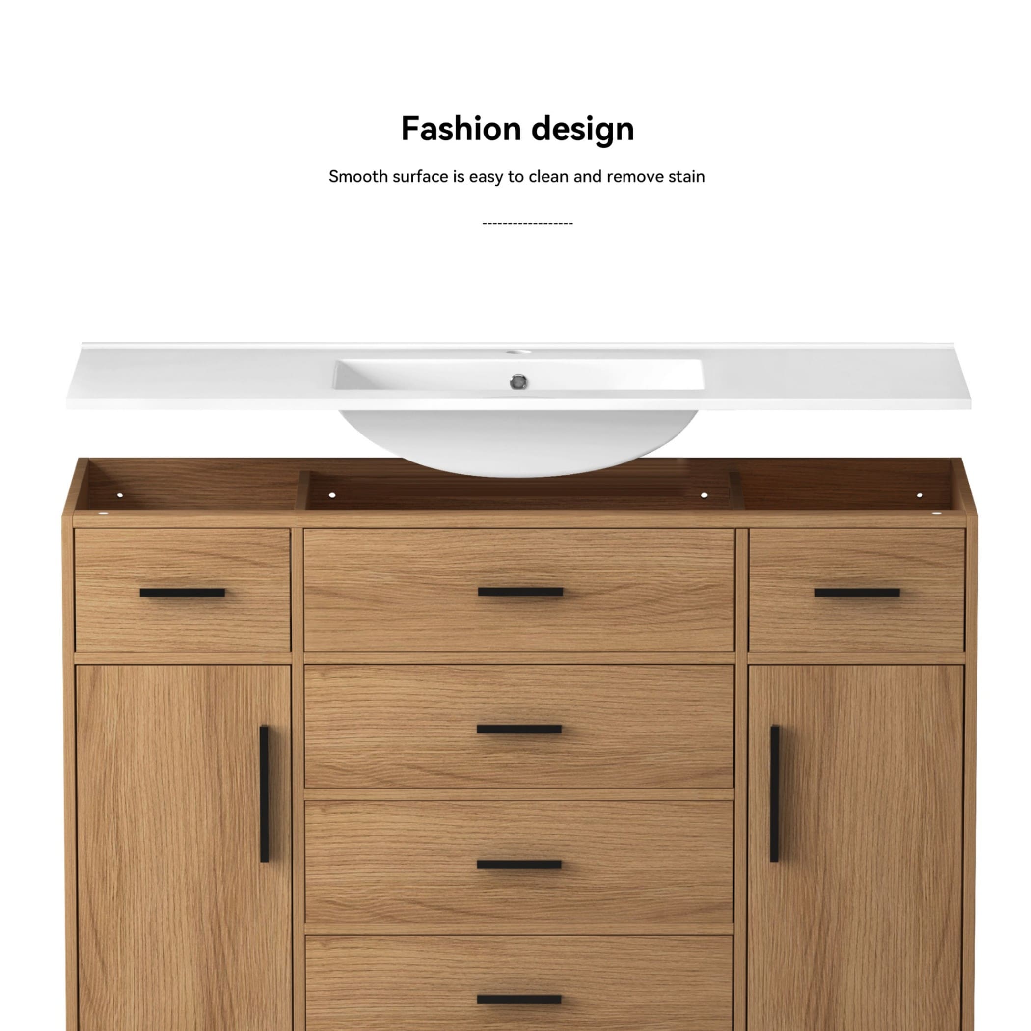 Poinic Assembly Required 48-in Light Oak Undermount Single Sink ...