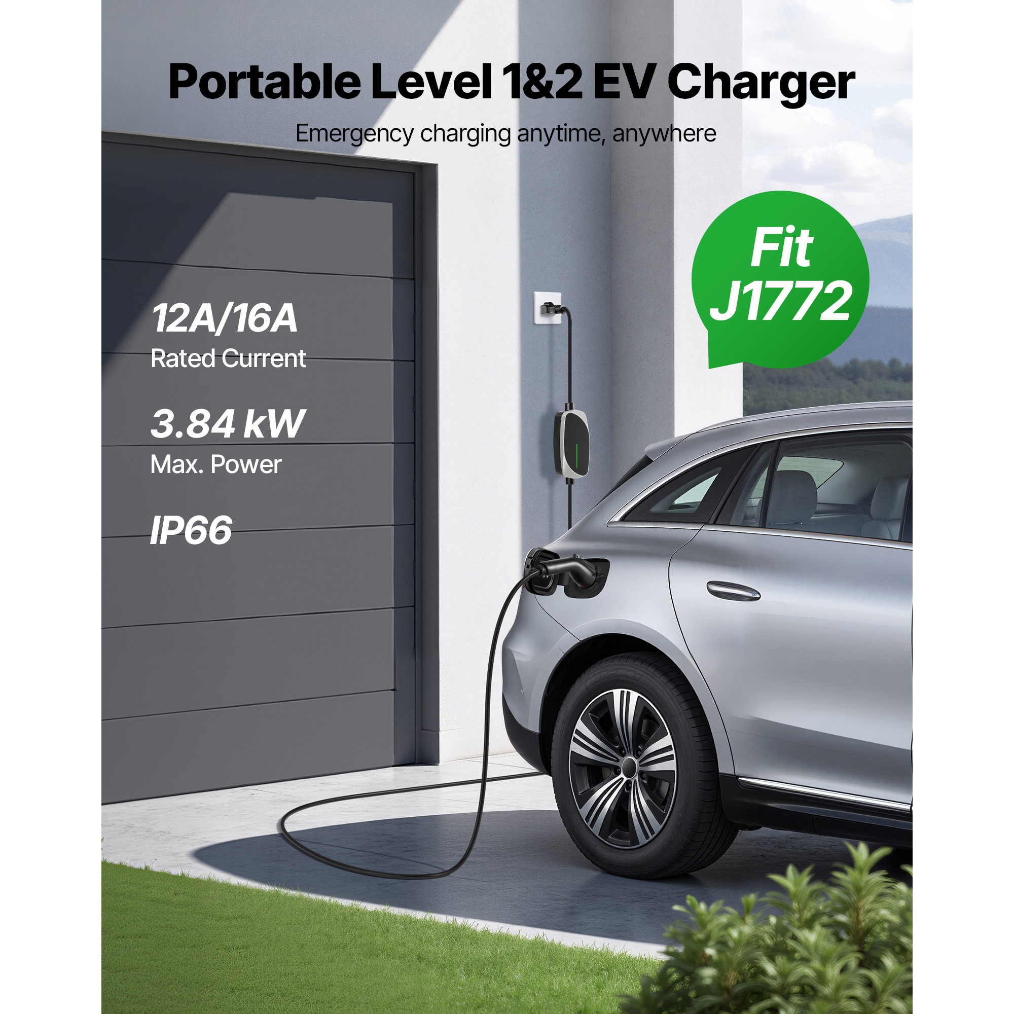 VEVOR Level 1and2 EV Charger 16 Amp Electric Vehicle Portable Charger ...