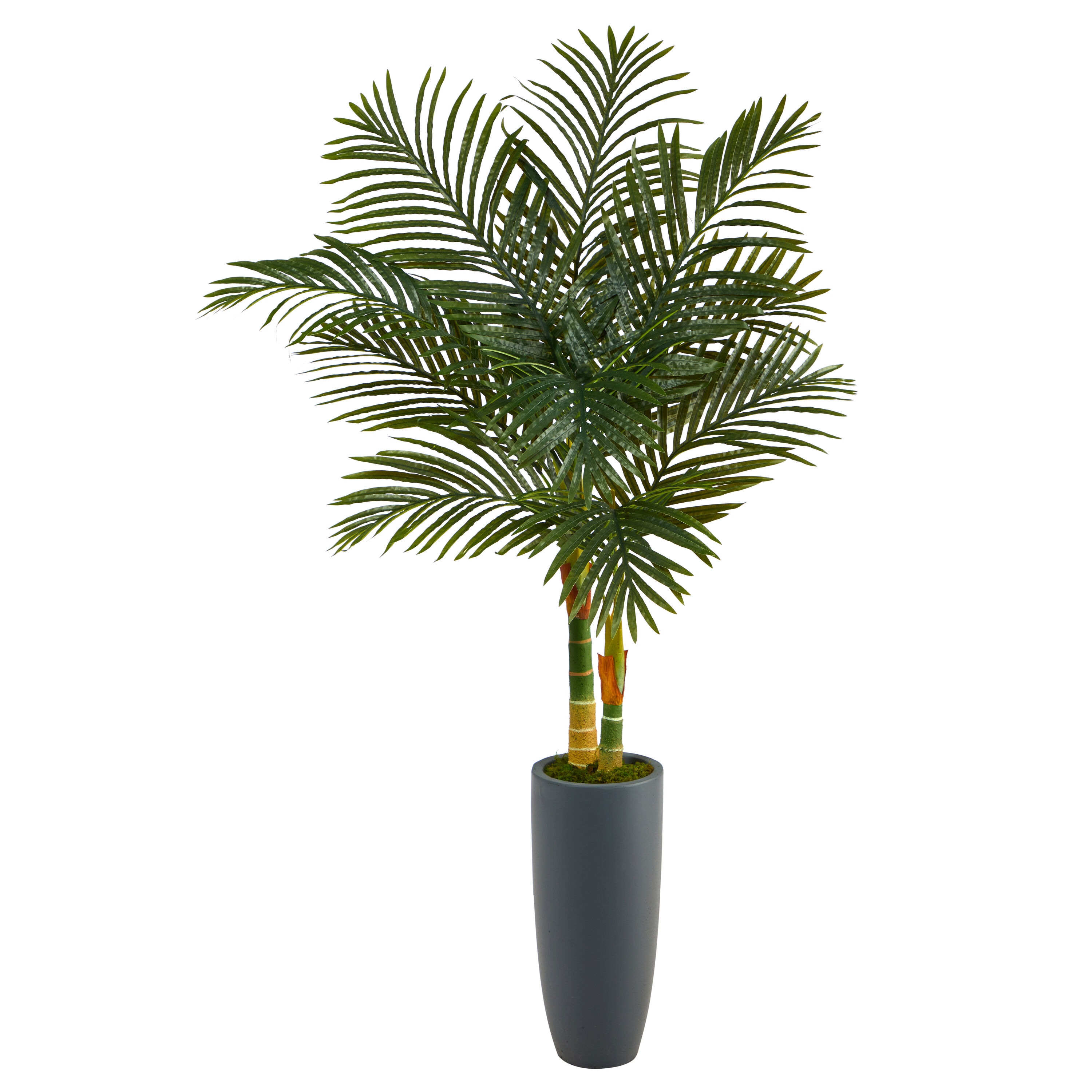 Nearly Natural 58-in Golden Cane Artificial Palm Tree in Gray Planter ...