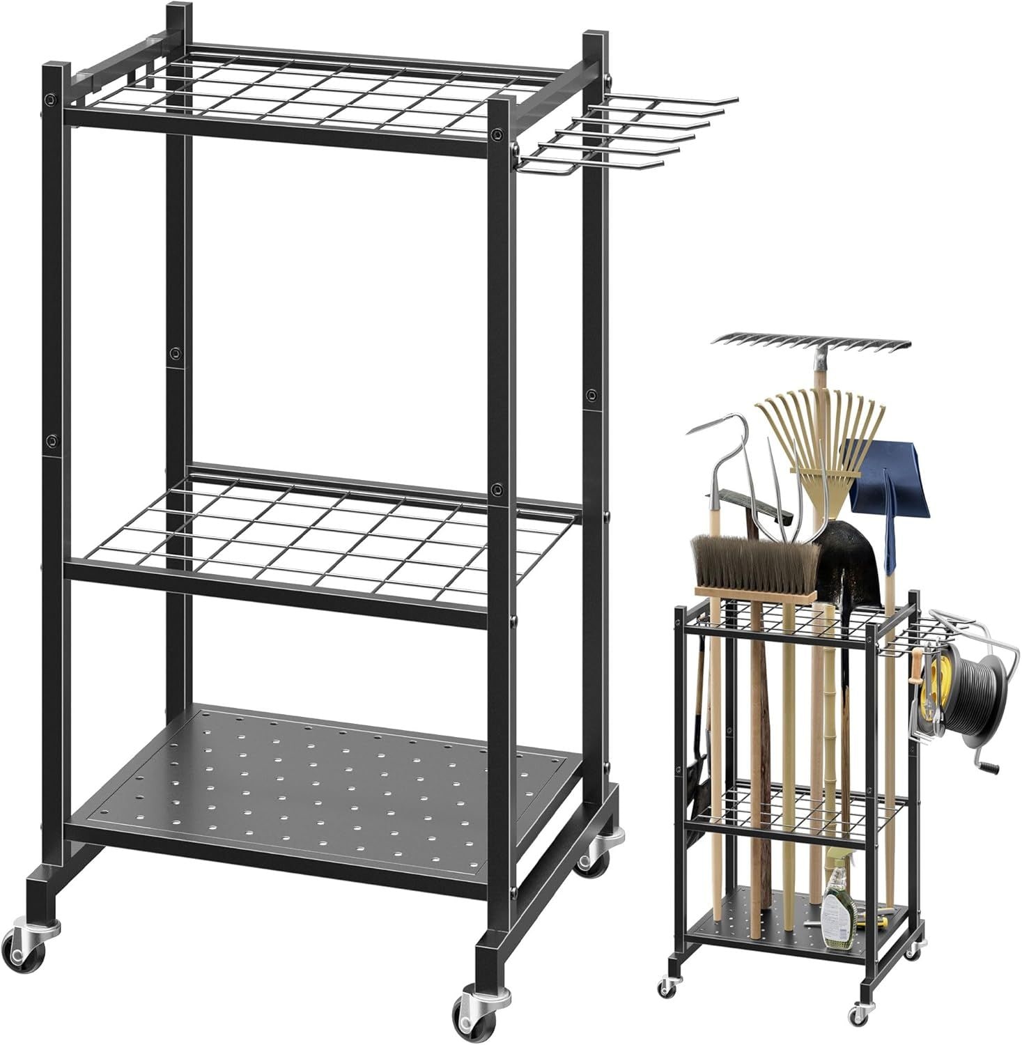 JUSHUA Garden Tool Organizer Stand with Wheels Yard Tool Organizer for ...