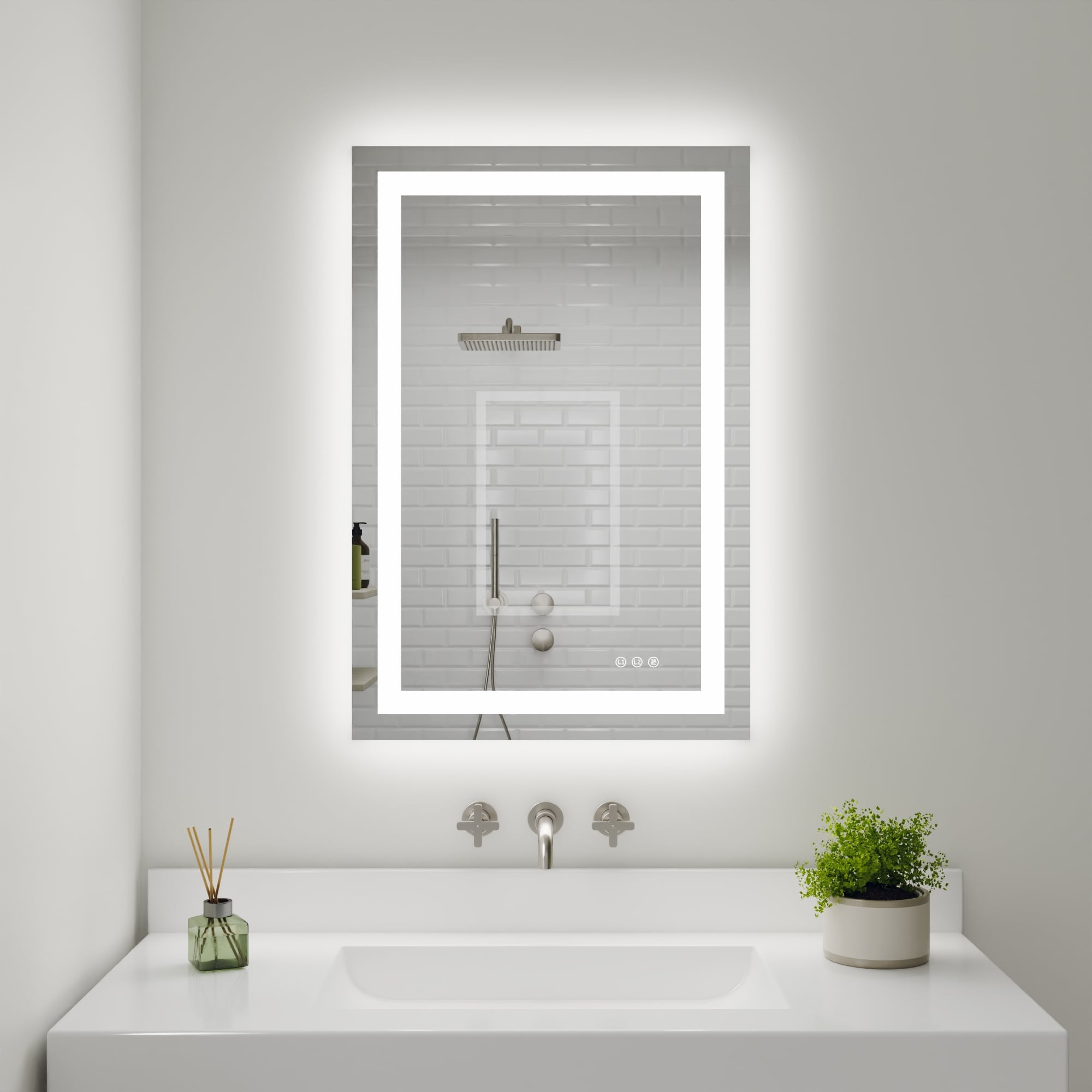 ES-DIY Dualuxe 24-in x 36-in Polished Frameless Rectangle Dimmable LED ...