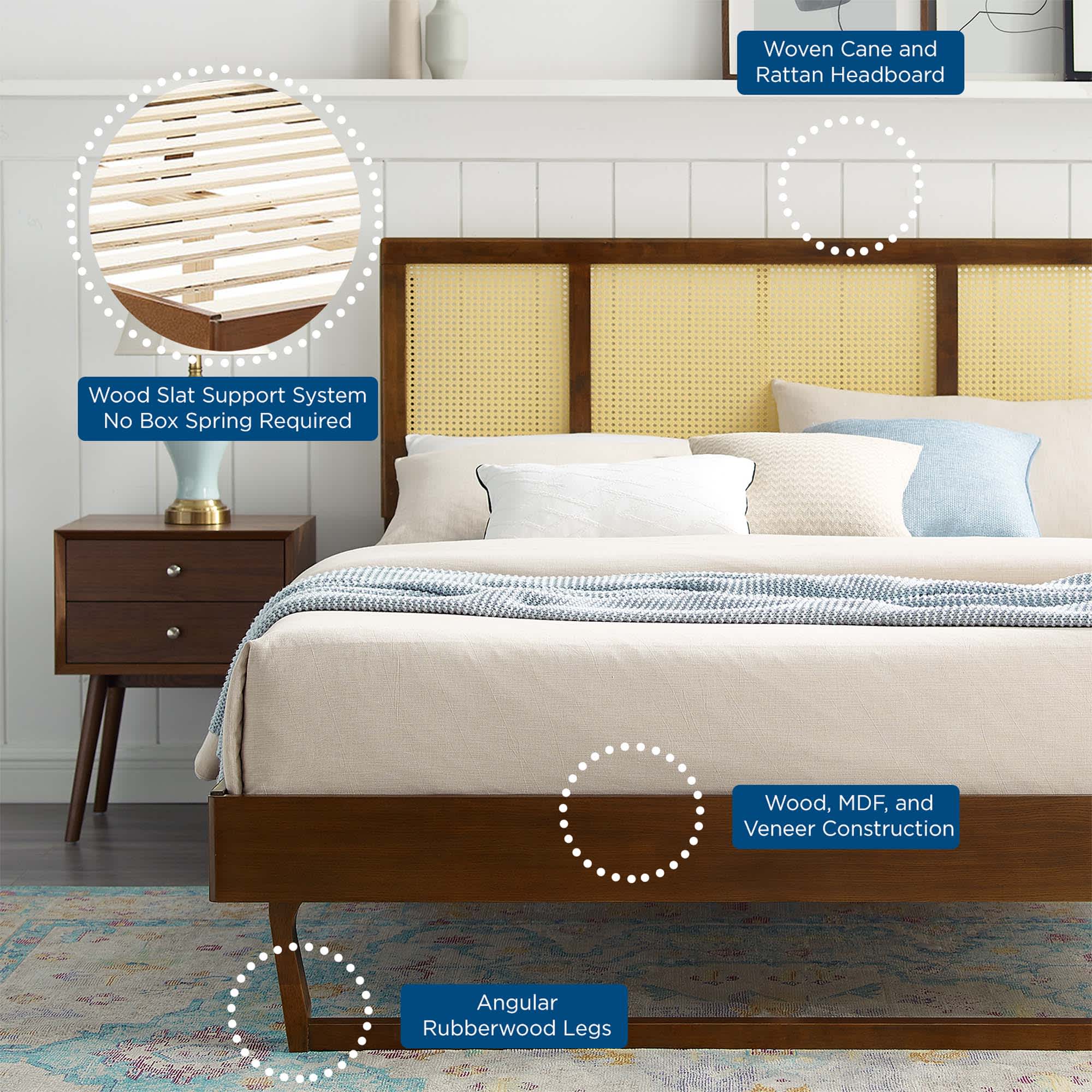 Modway Kelsea Cane and Wood Full Platform Bed With Angular Legs in ...