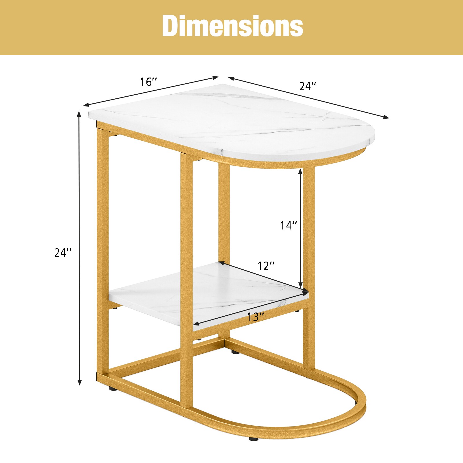 Fenbeli C Shaped End Table with Faux Marble Top 2 Tier Sofa Side Table ...