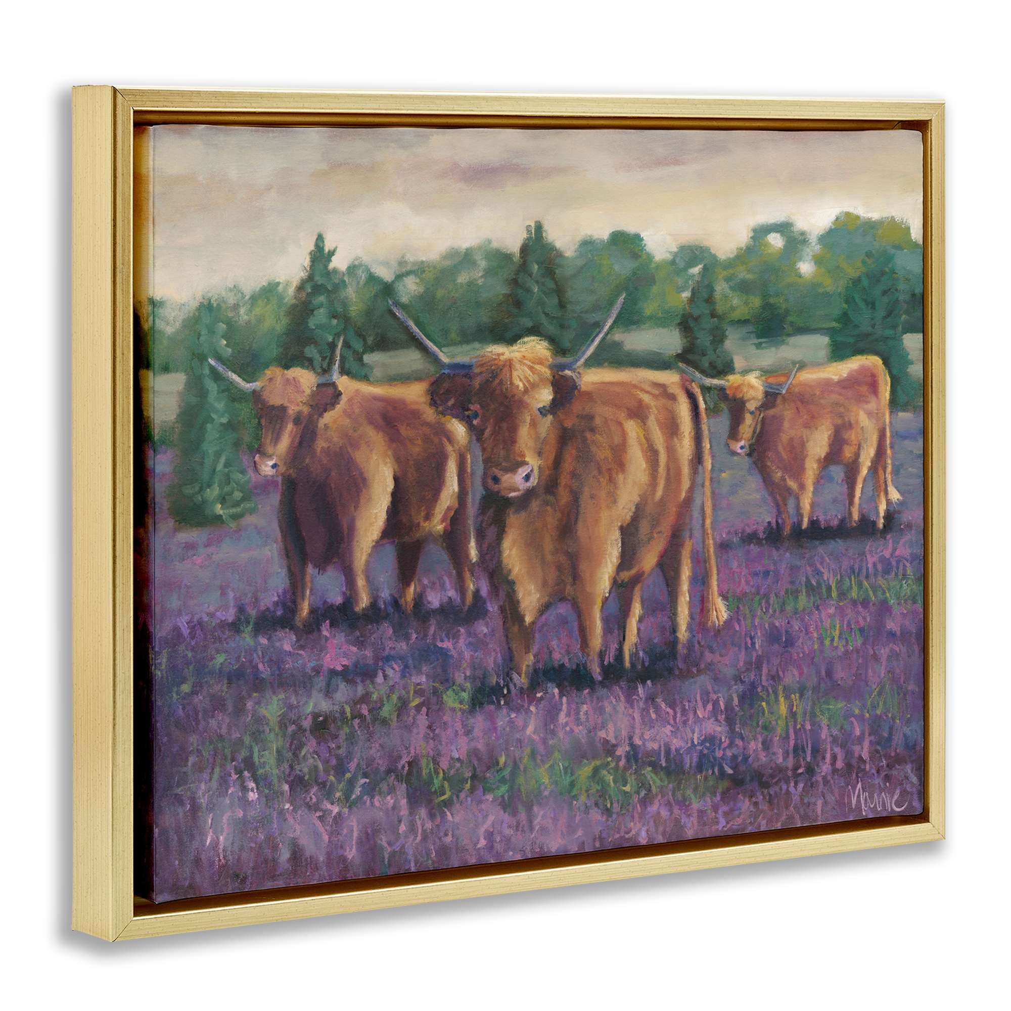 Stupell Industries Purple Fields Cows Gold Floating Frame Canvas Art 31 ...