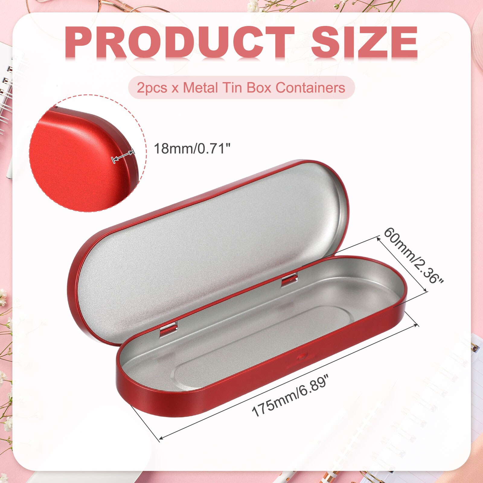 Unique Bargains 2pcs Metal Hinged Tins Box 6.9x2.4x0.7 Inch Rectangular ...