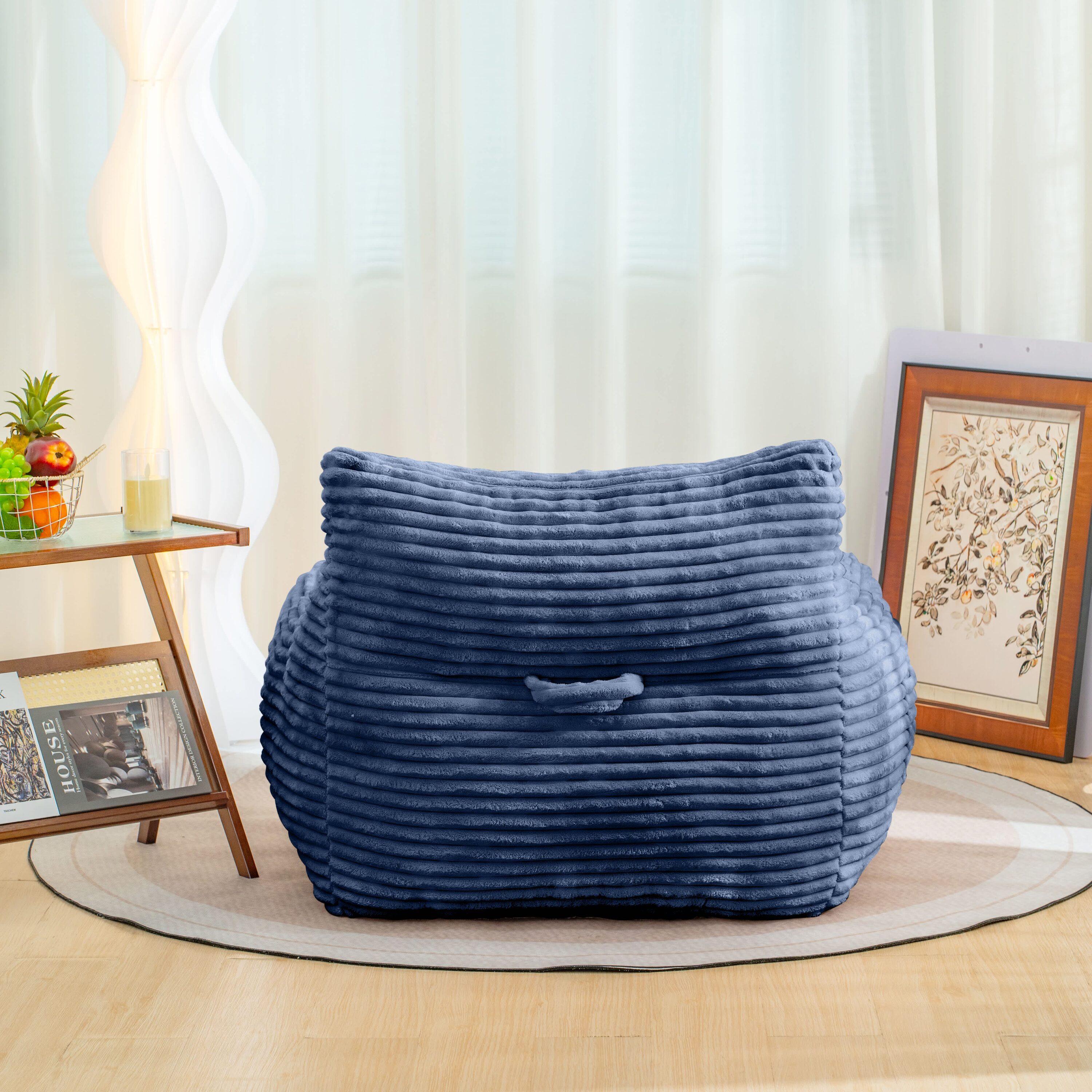 Vynxaria Blue Corduroy Oversized Large Bean Bag Chair with Armrests for ...