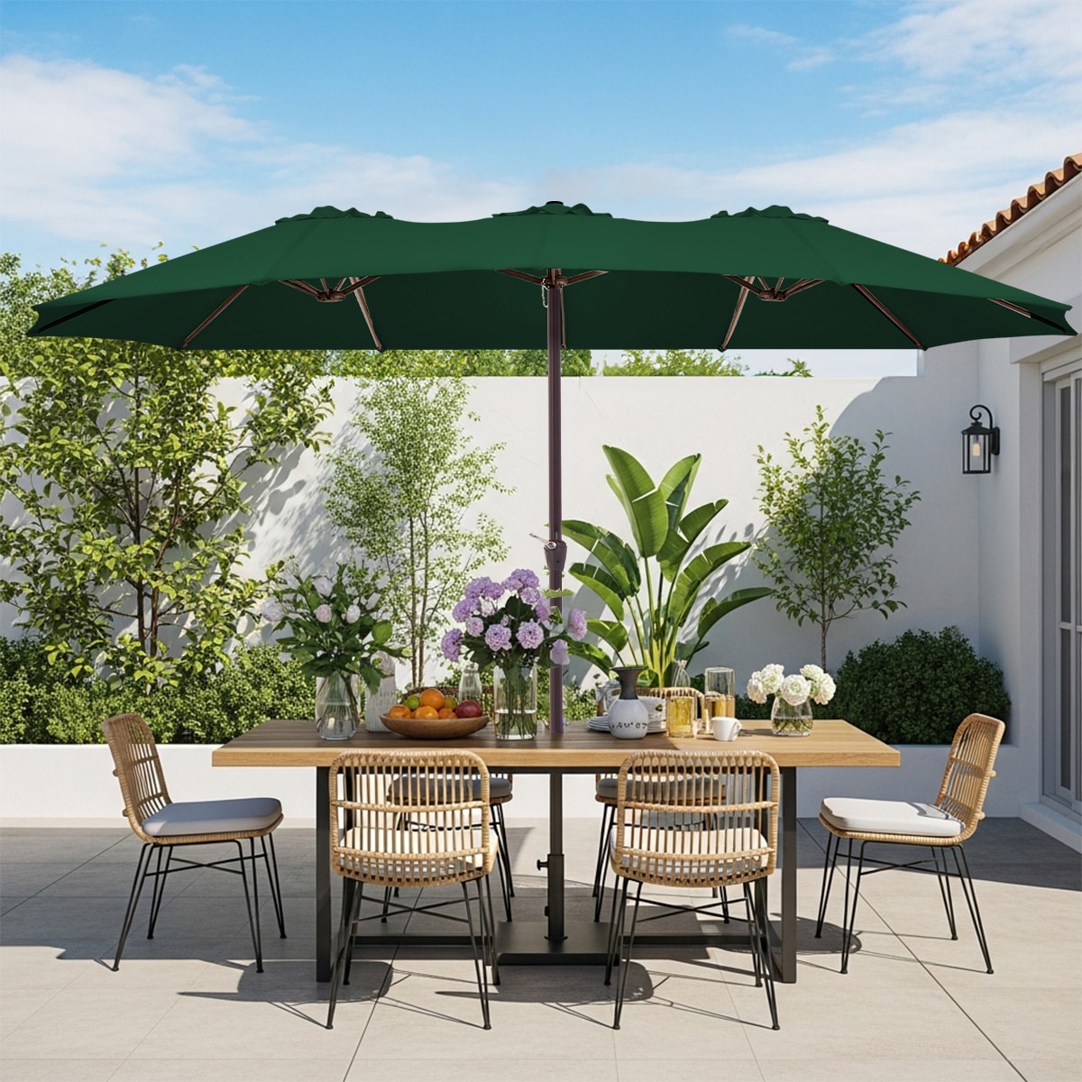 Serwall 15ft Steel Green No Tilt Market Patio Umbrella without Base in ...