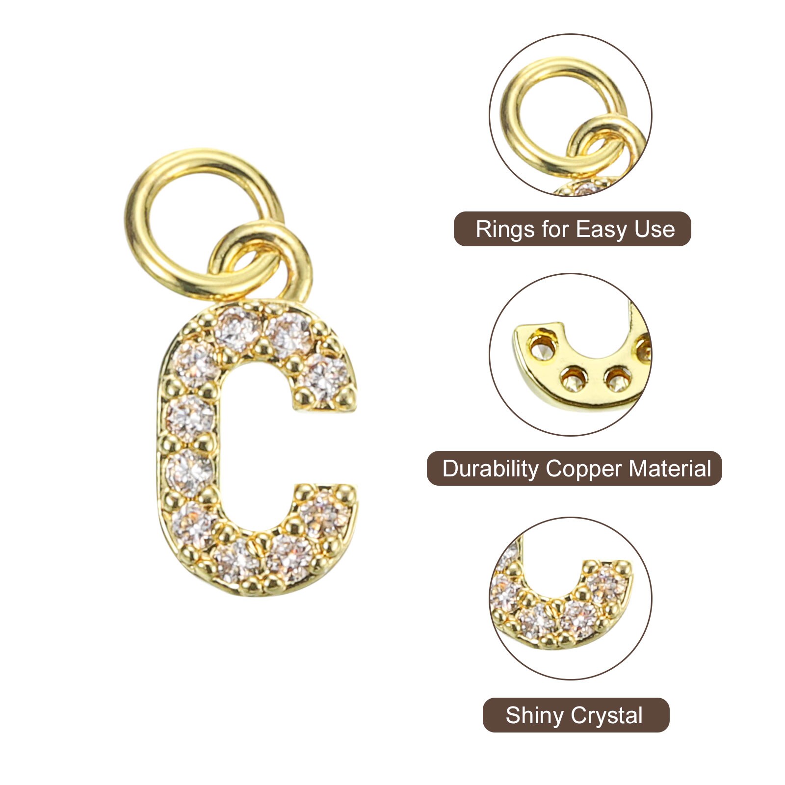 Unique Bargains 8pcs Rhinestone Letter Charm 3.2mm Copper C Letter ...