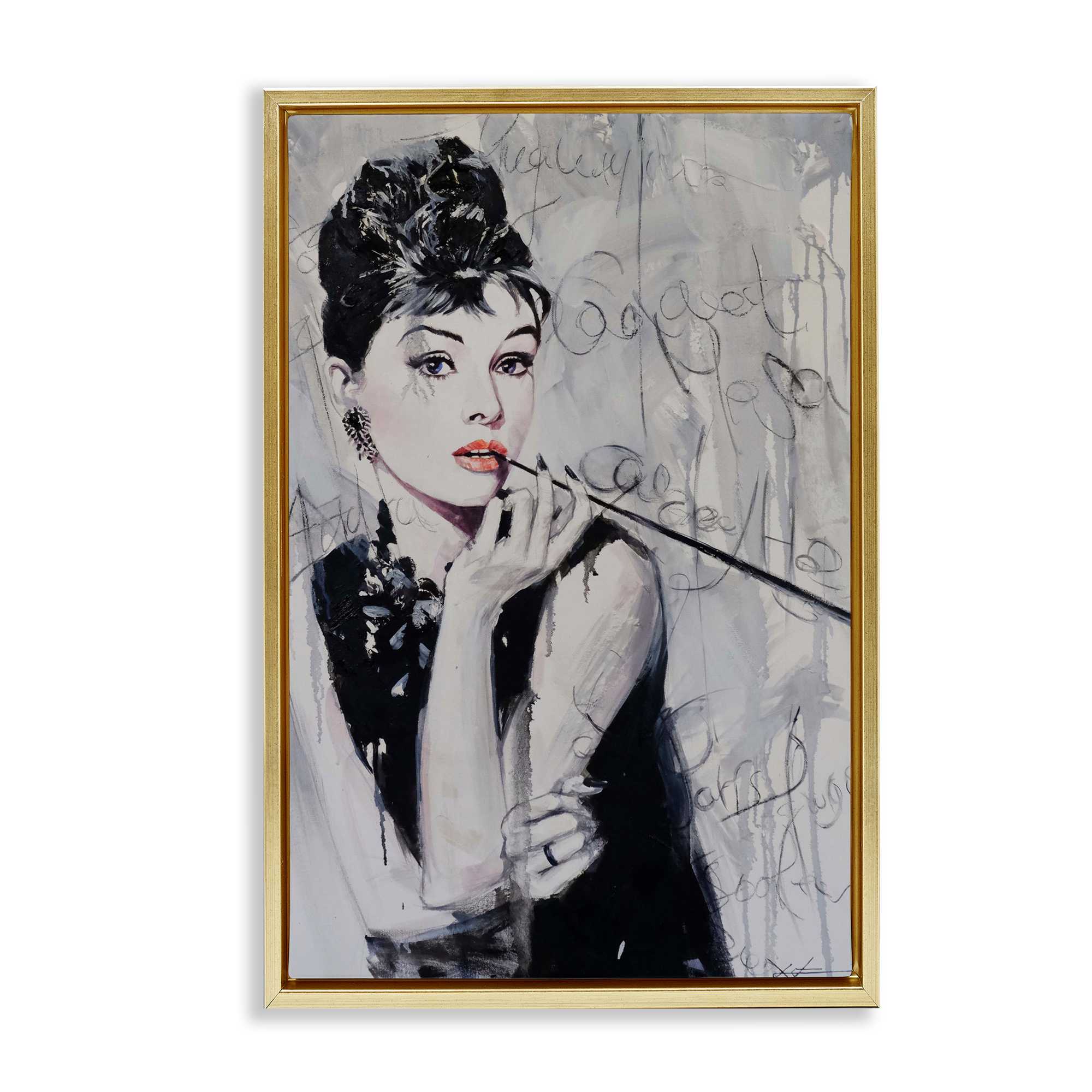 Stupell Industries Bold and Classic Audrey Gold Framed Floater Canvas ...