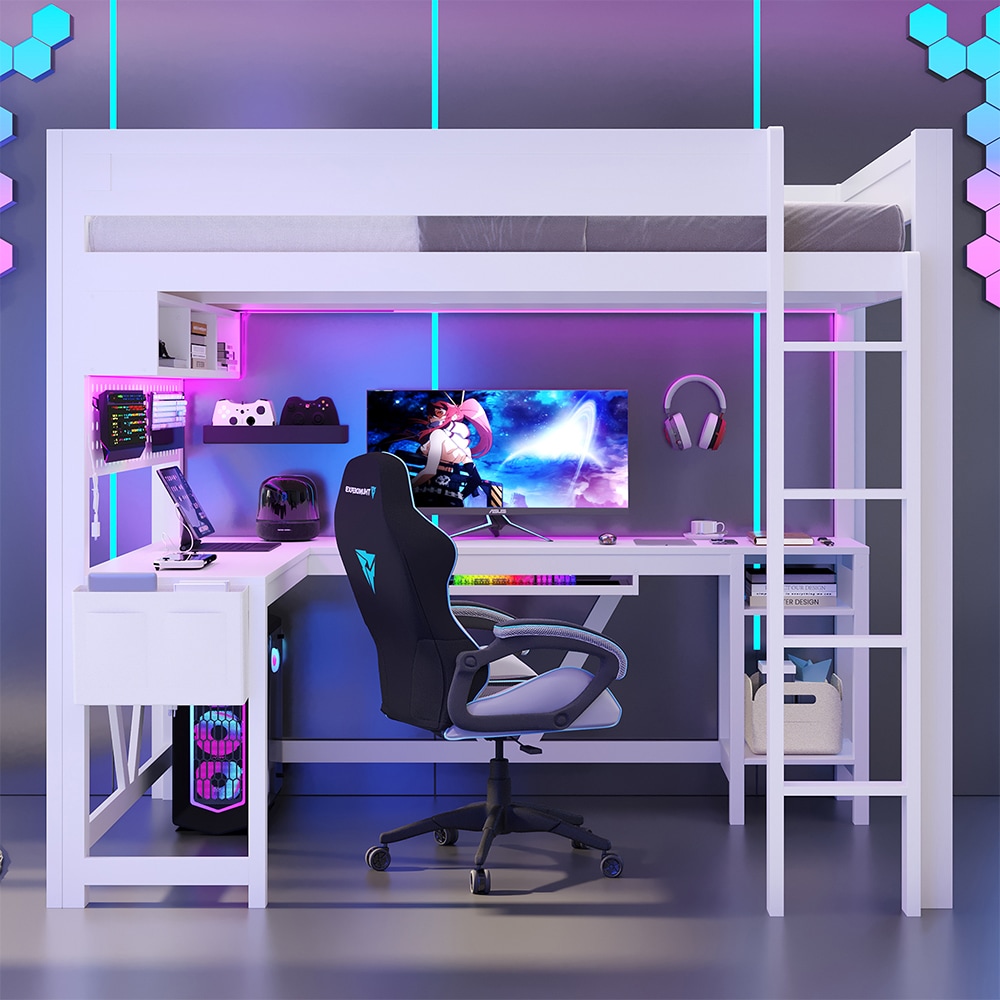 ModernLuxe Assembly Required Wood Full Size Gaming Loft Bed with Desk ...