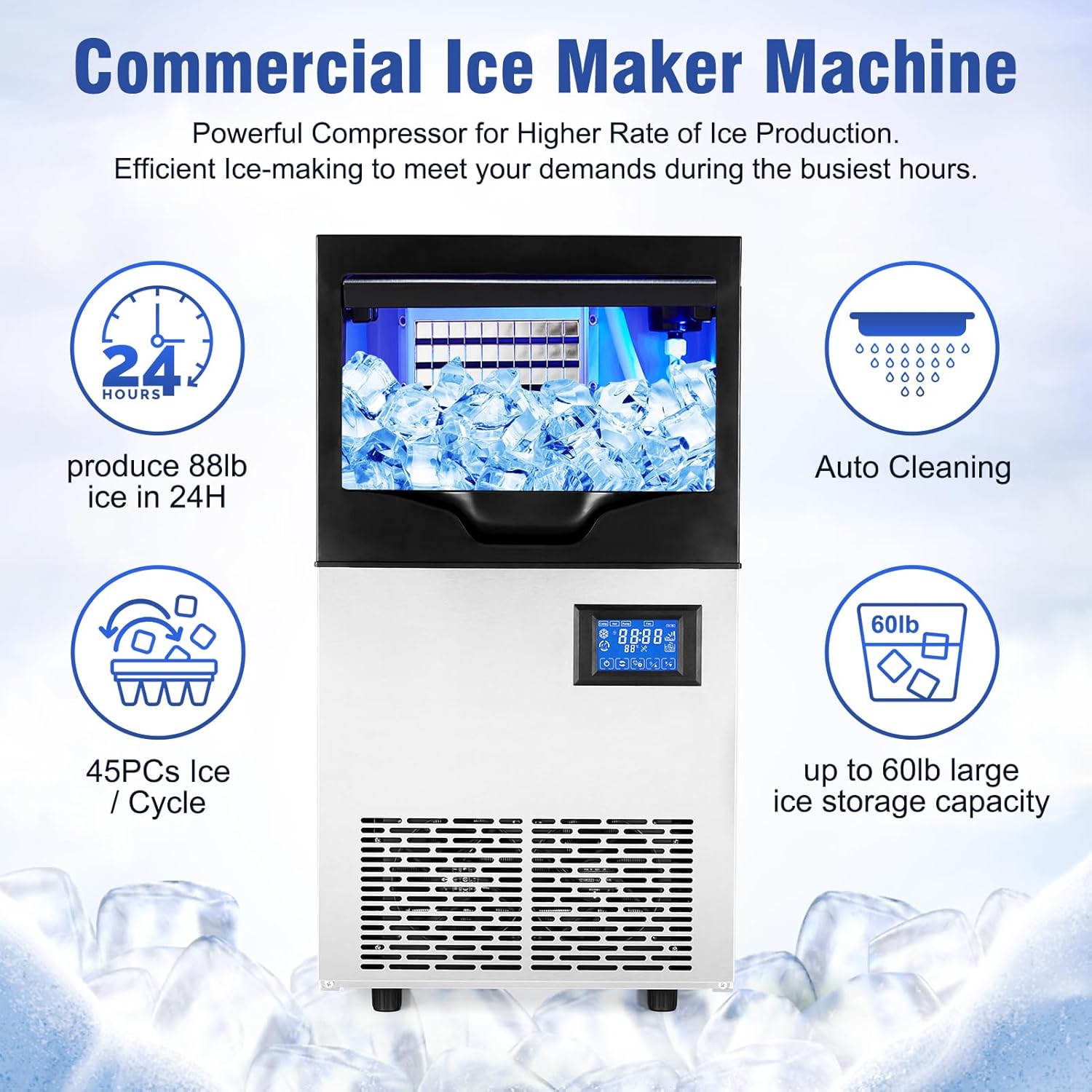 Garvee Commercial Ice Maker Machine - 90 lbs/24H Under Counter Ice ...