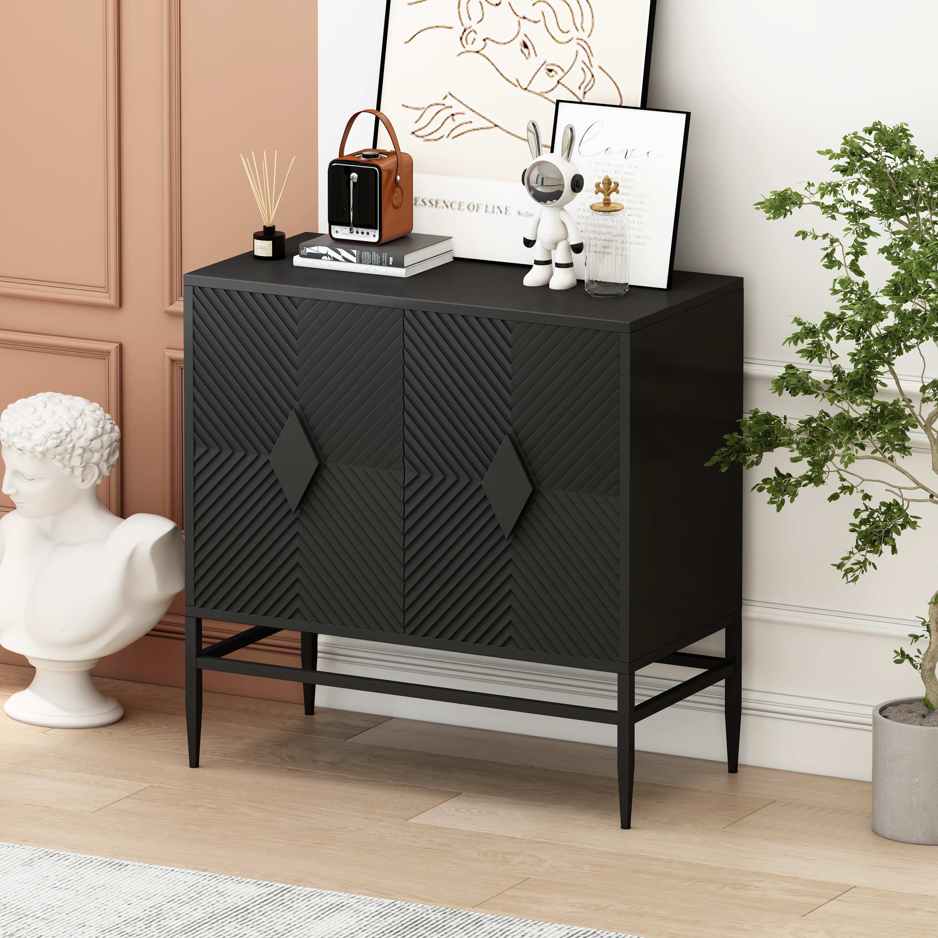 Dexmalle Black Modern 2 Door Accent Cabinet with Metal Leg for Living ...