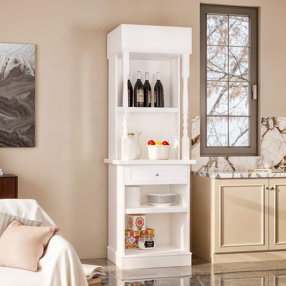 Homsee White Freestanding Cabinet with Shelves Drawer and Storage Space ...