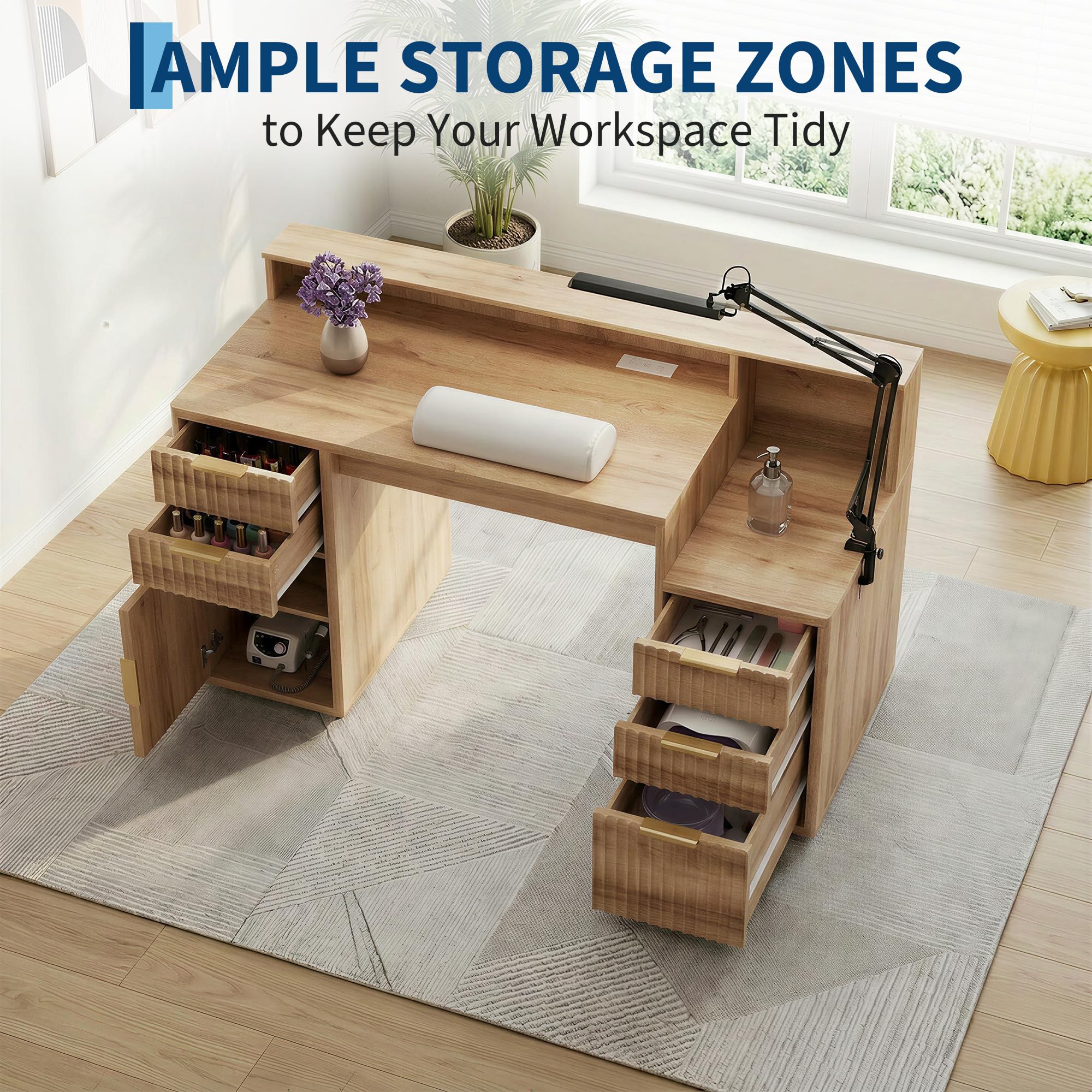 Garvee Rectangular Computer Desk with Hutch Printer Stand Ripple Door ...