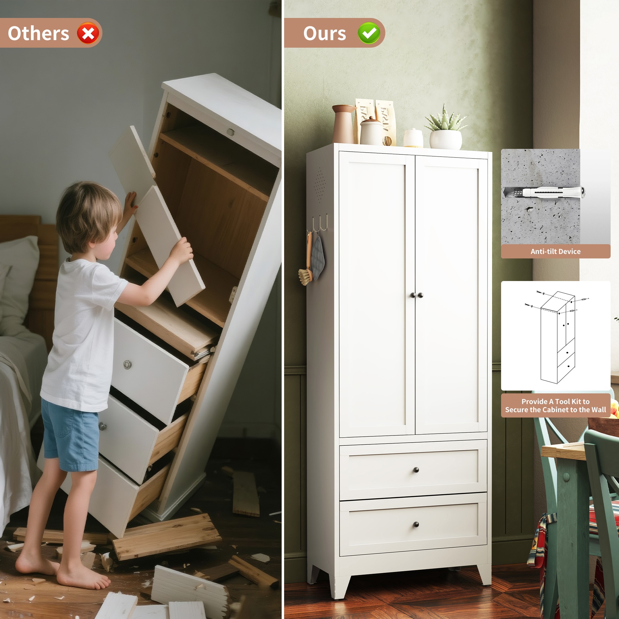 Maocao Hoom 72 Inch White Pantry Cabinet Contemporary/Modern White ...