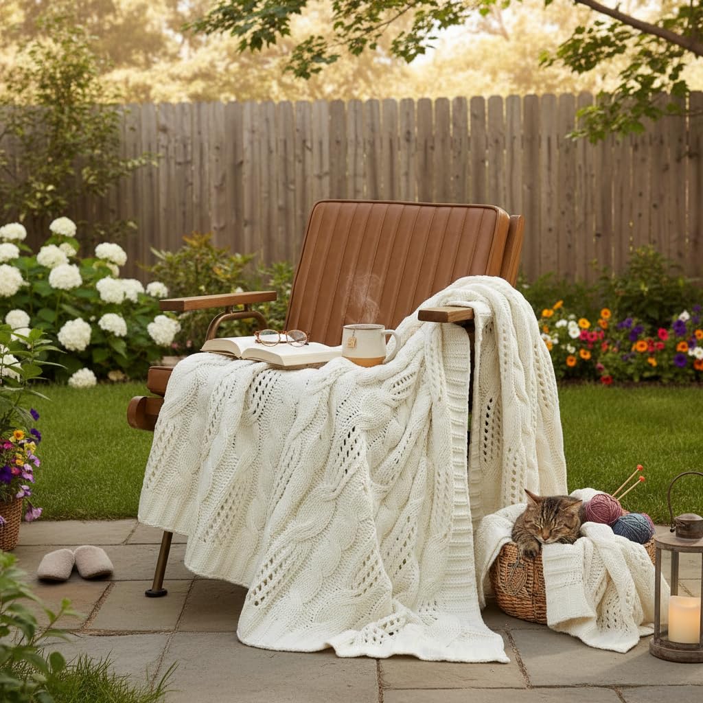 PIGFDK Ivory Throw50x60in Chunky Knit Throw Blanket Dual-sided Soft ...