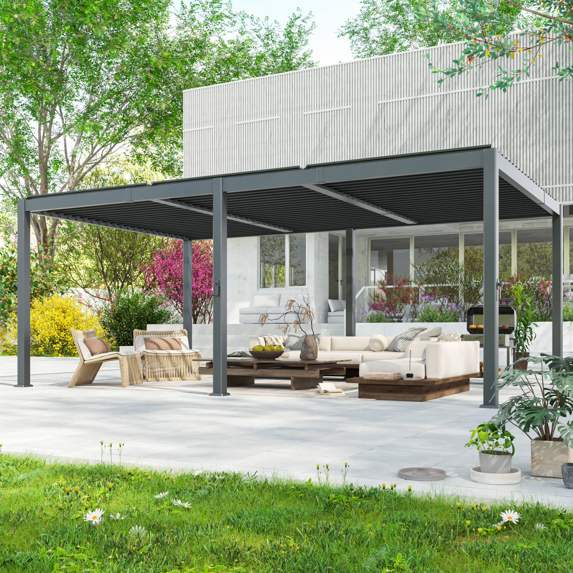 Aok Garden Outdoor 12x20FT Patio Adjustable Aluminum Pergola with ...
