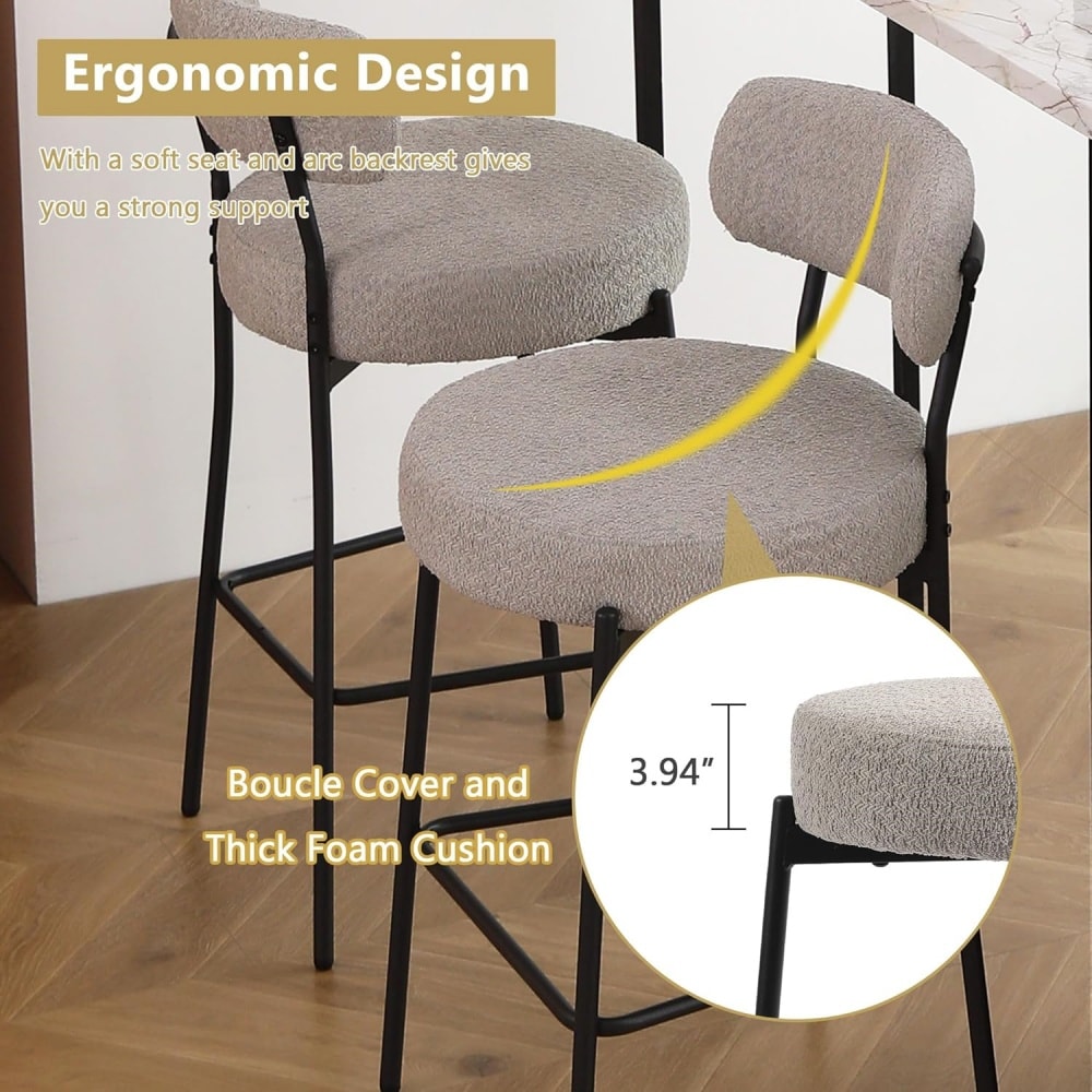 DYHOME 28 Inches Bar Stools Set of 2 Black Boucle Counter Height Bar ...