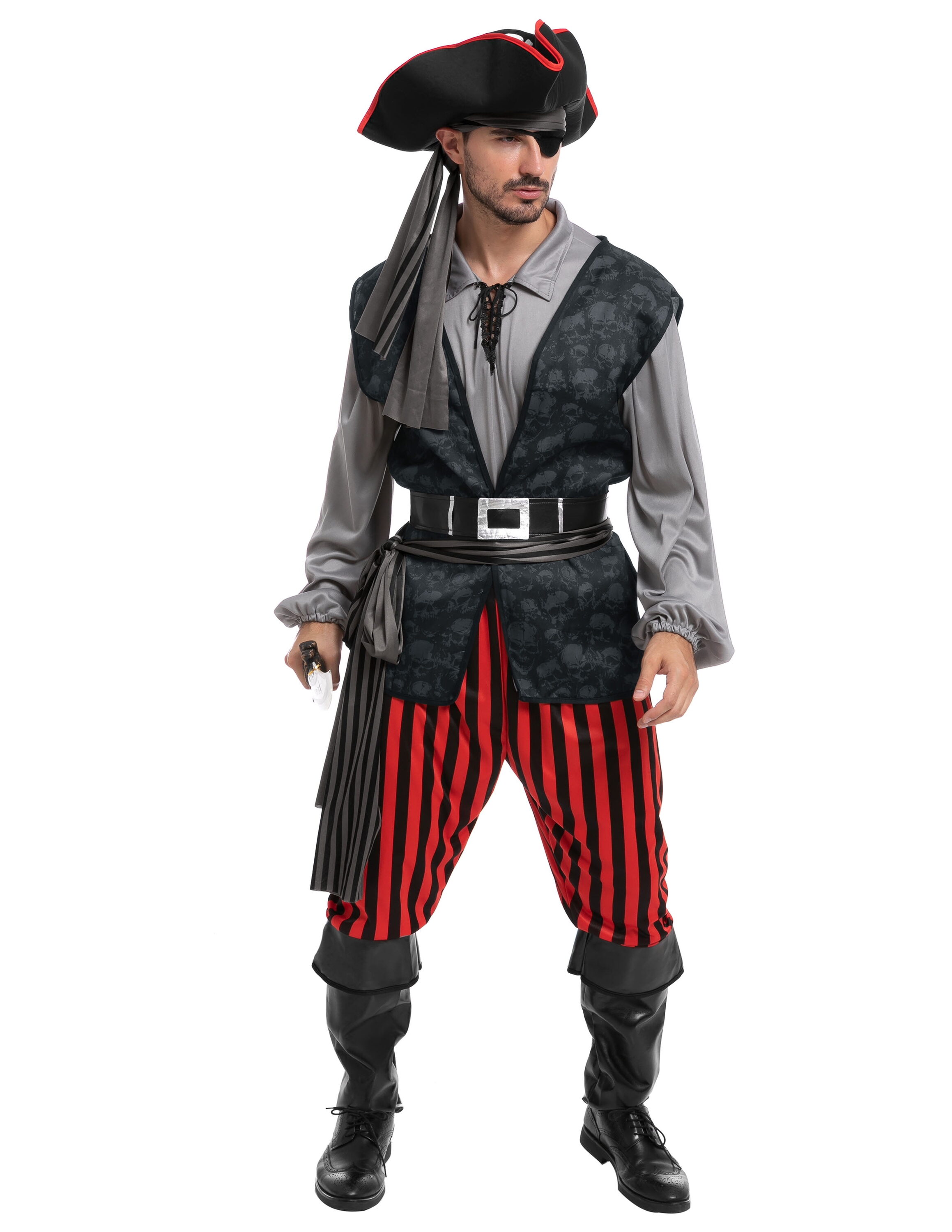Joyfy Men Pirate Costume Adult Pirate Shirt Vest Viking Pants Hat Set L ...