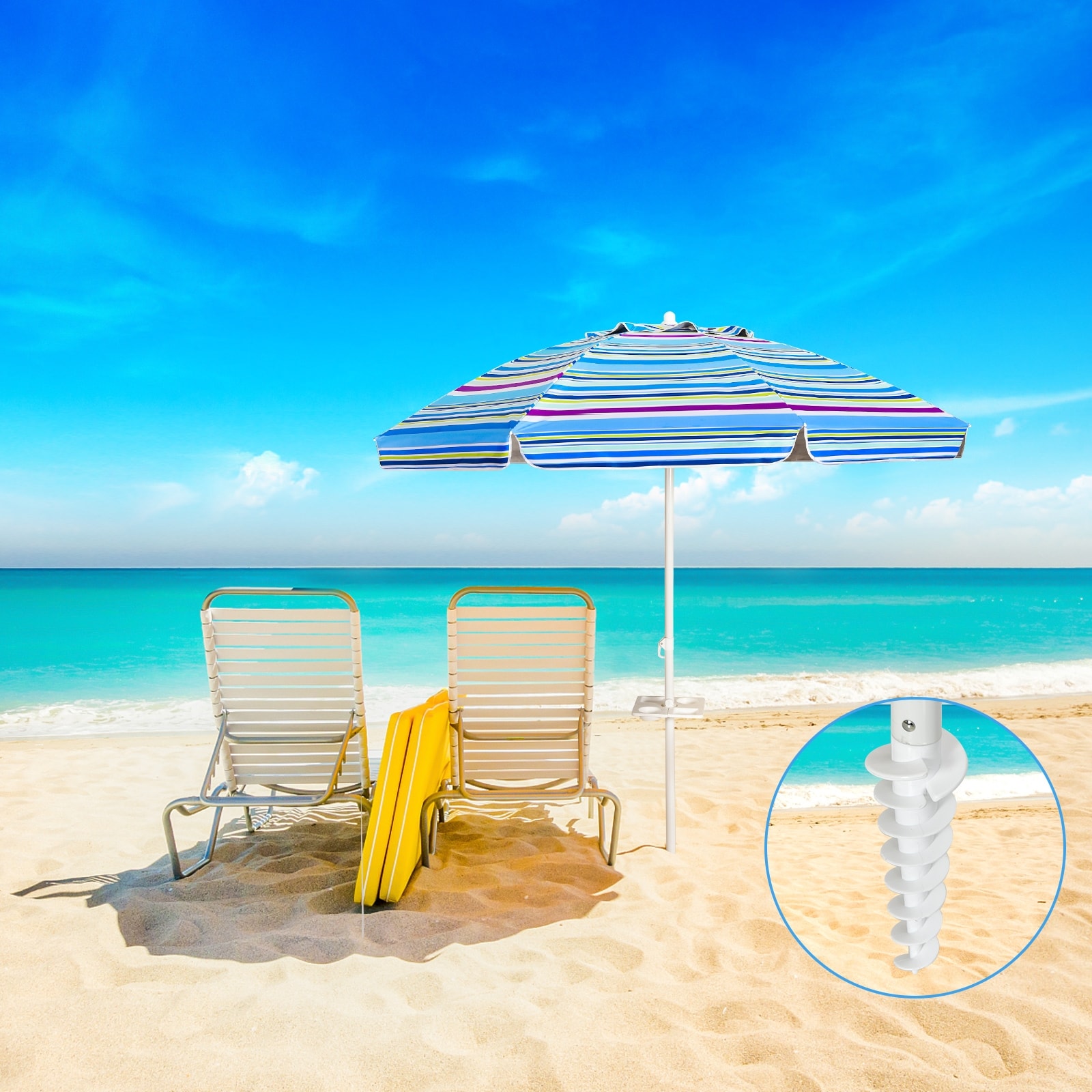 Ayelon 7.2-ft Steel Blue Push-button Tilt Market Patio Umbrella in the ...