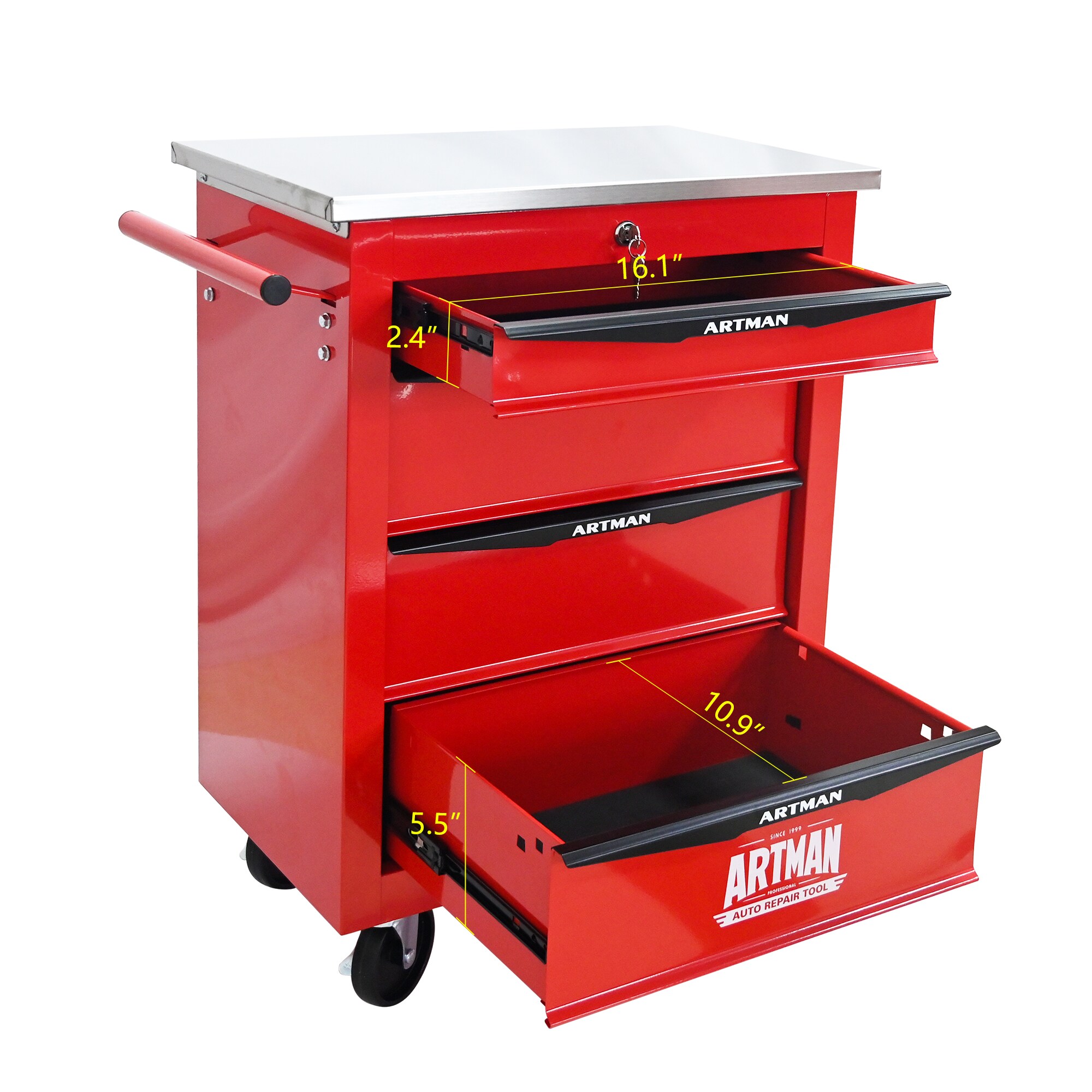 LUCKY ONE 22.2-in 4-Drawer Steel Rolling Tool Cabinet with Stainless ...