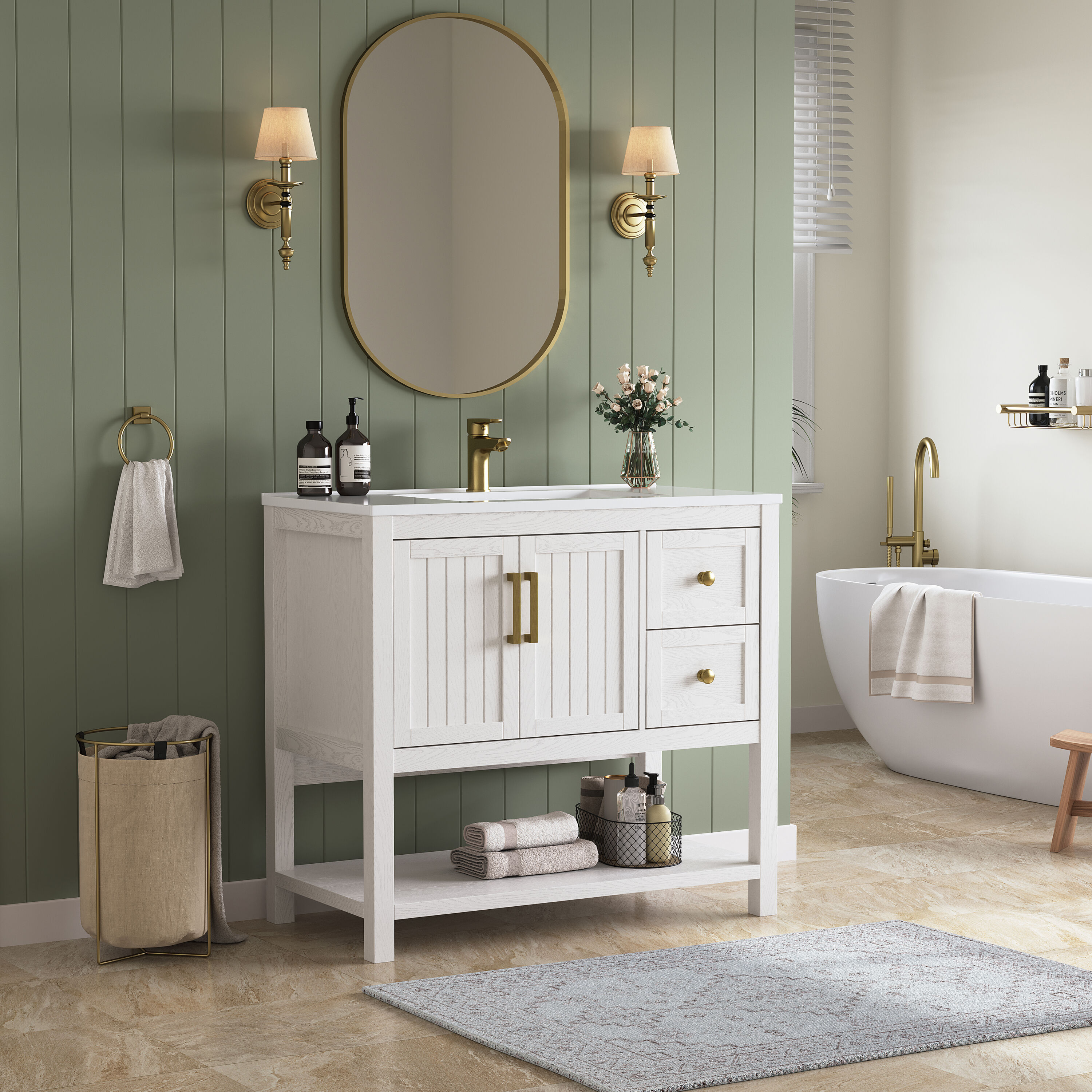 DELUXE LIVING Pro 36-in White Single Sink Bathroom Vanity with White ...