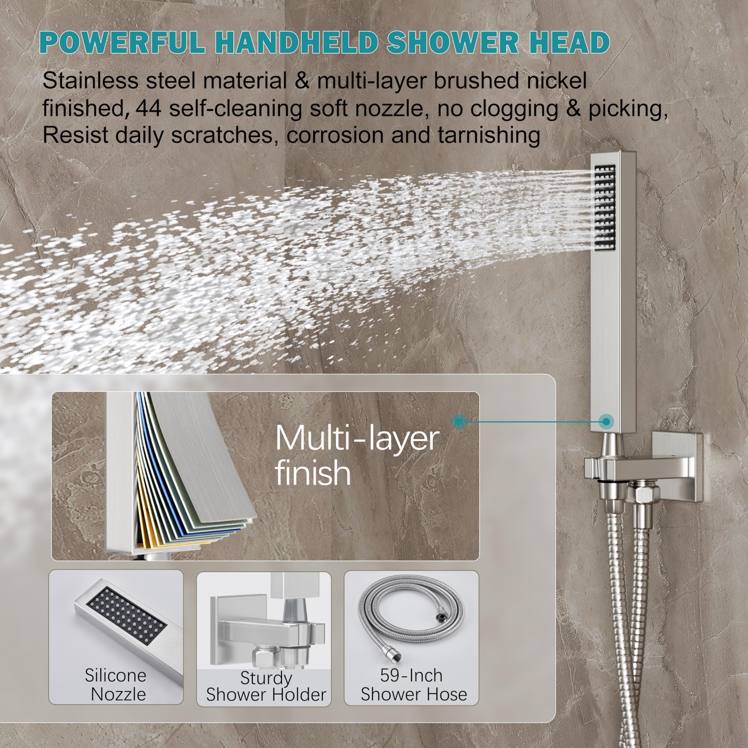 Afoxsos Shower Faucet Set 10 Inch Brushed Nickel Rain Showerhead with ...
