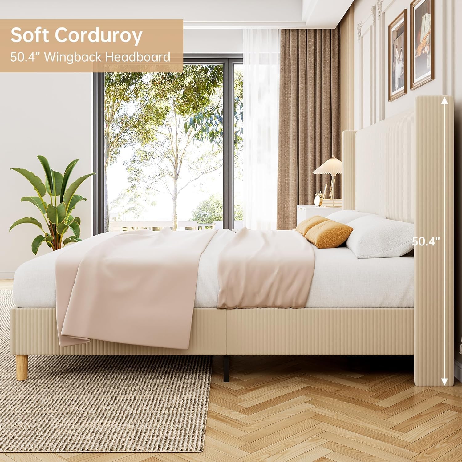 GAOMON Full Size Bed Frame Upholstered Platform Corduroy Bed Frame with ...