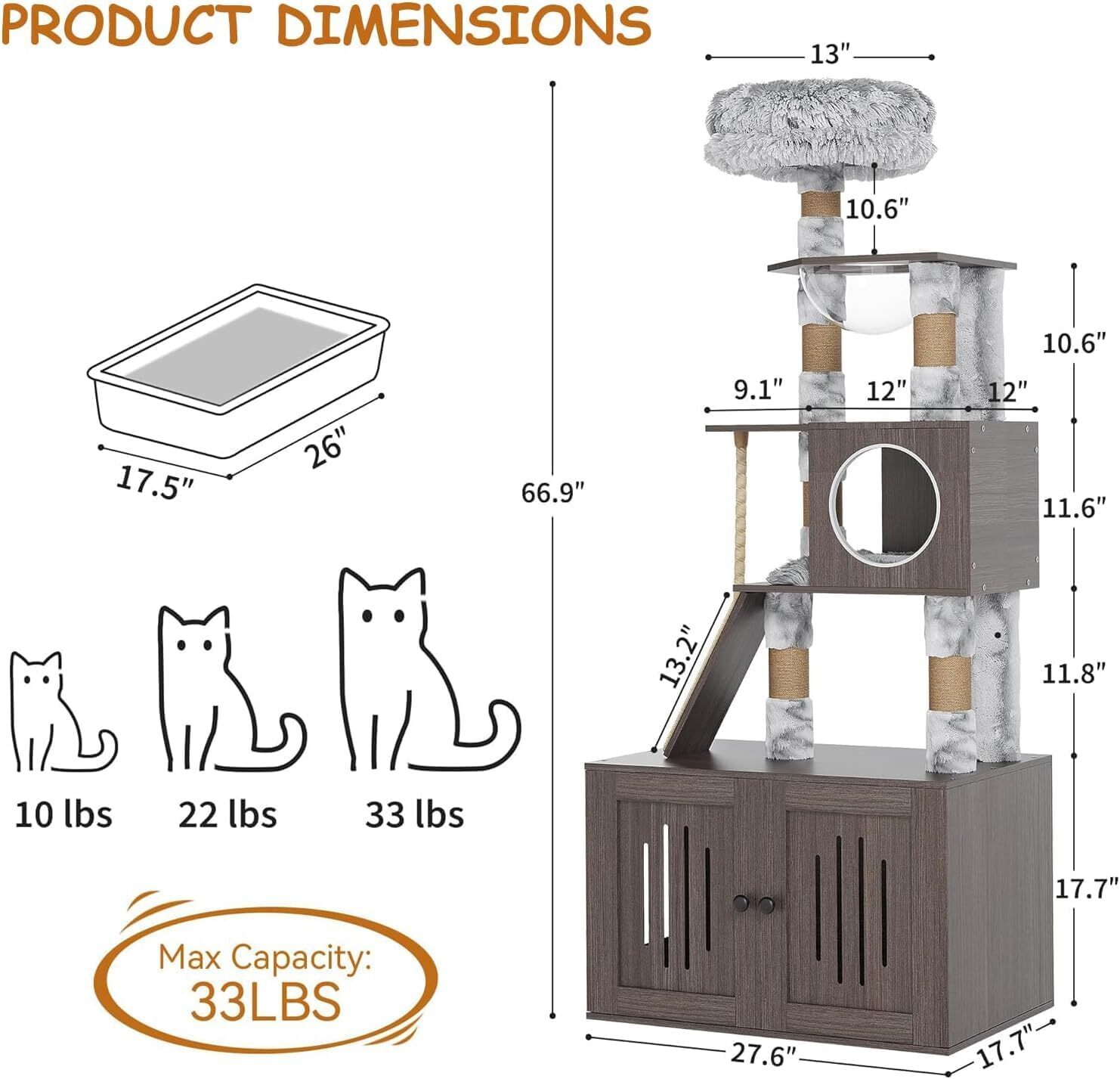 Garvee Modern Cat Tree with Hidden Litter Box Enclosure Sisal ...